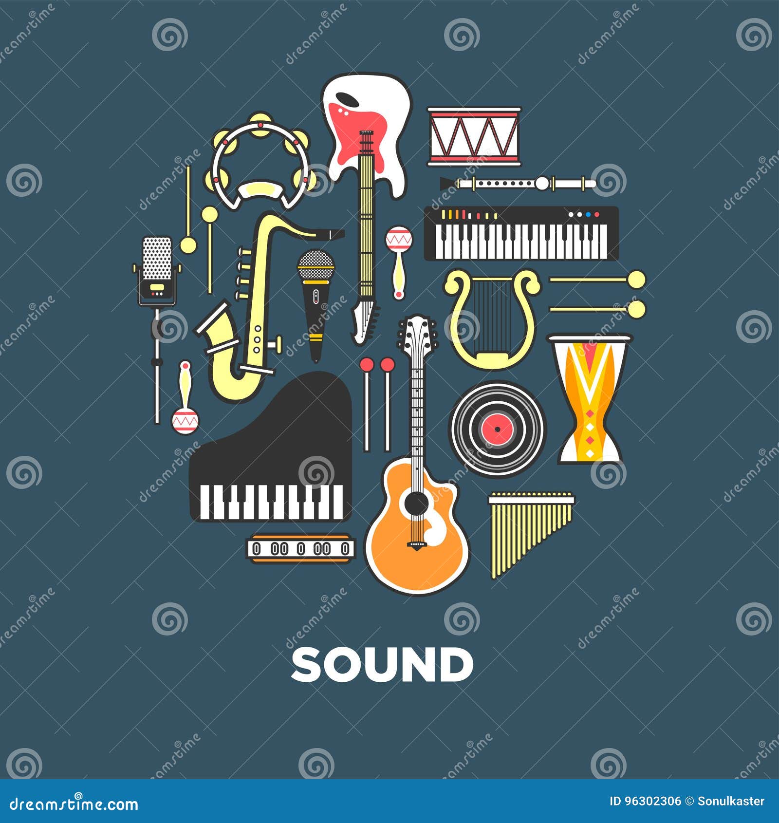 Instruments with Great Sound Formed in Circle Illustration Stock Vector ...