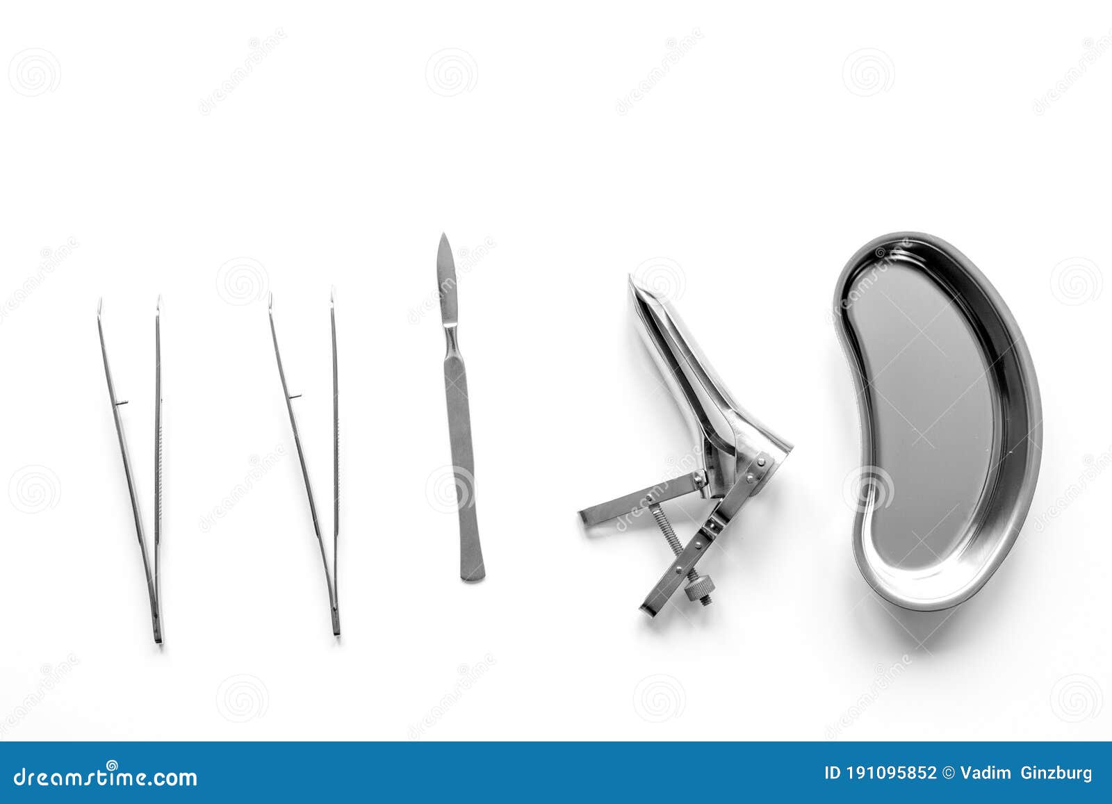 Instruments of Gynecologist on White Background Top View Stock Photo ...
