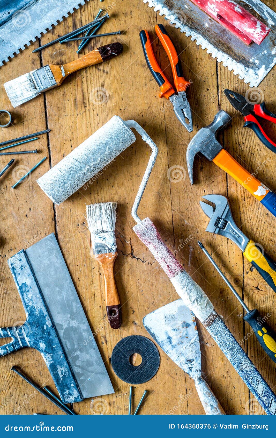 Instruments Set for Decorating and Building Renovation on Wooden ...