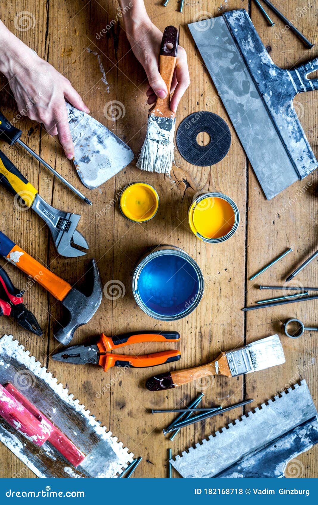 Instruments Set for Decorating and Building Renovation on Wooden ...