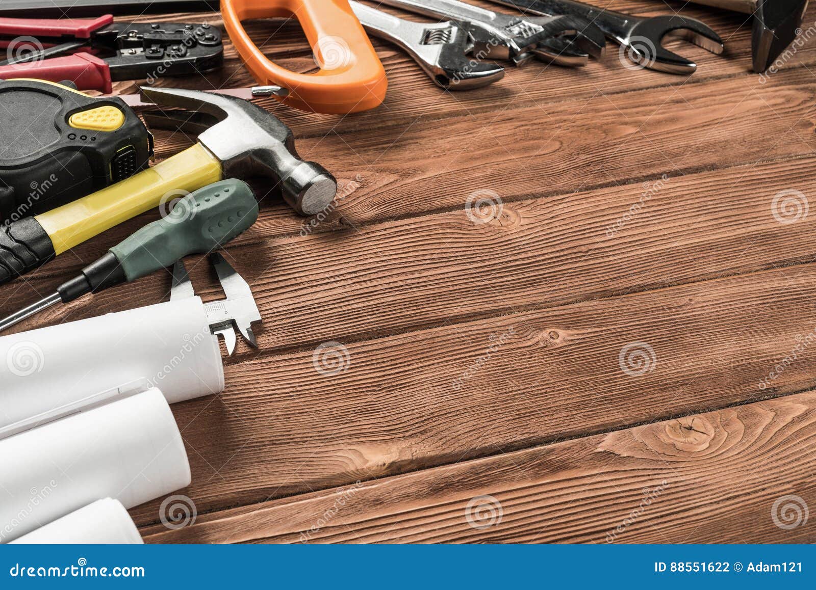 Instruments on Wooden Table Stock Photo - Image of industry ...