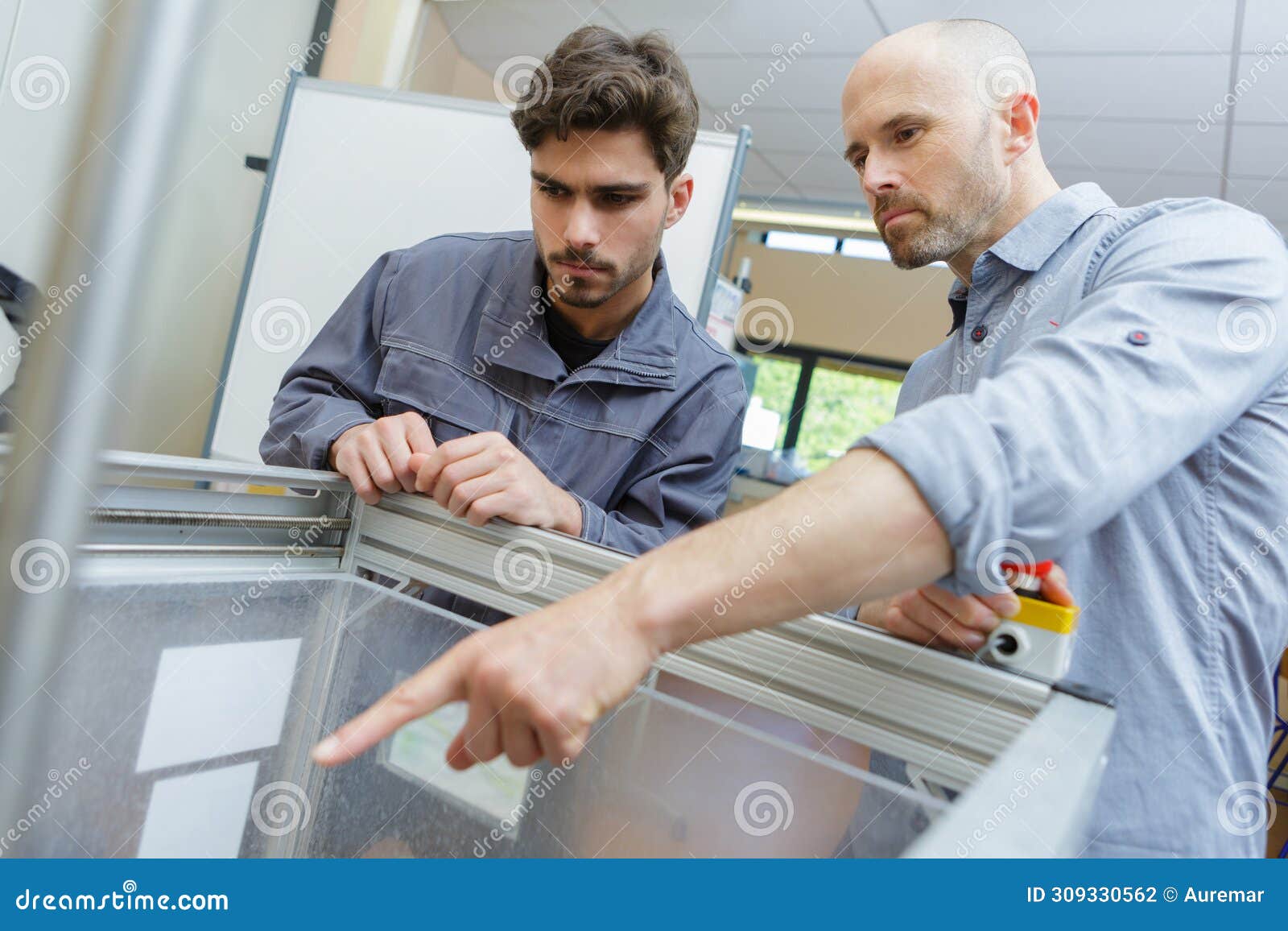 Insulated Door Frame Factory Supervisor Pointing Stock Photo - Image of ...