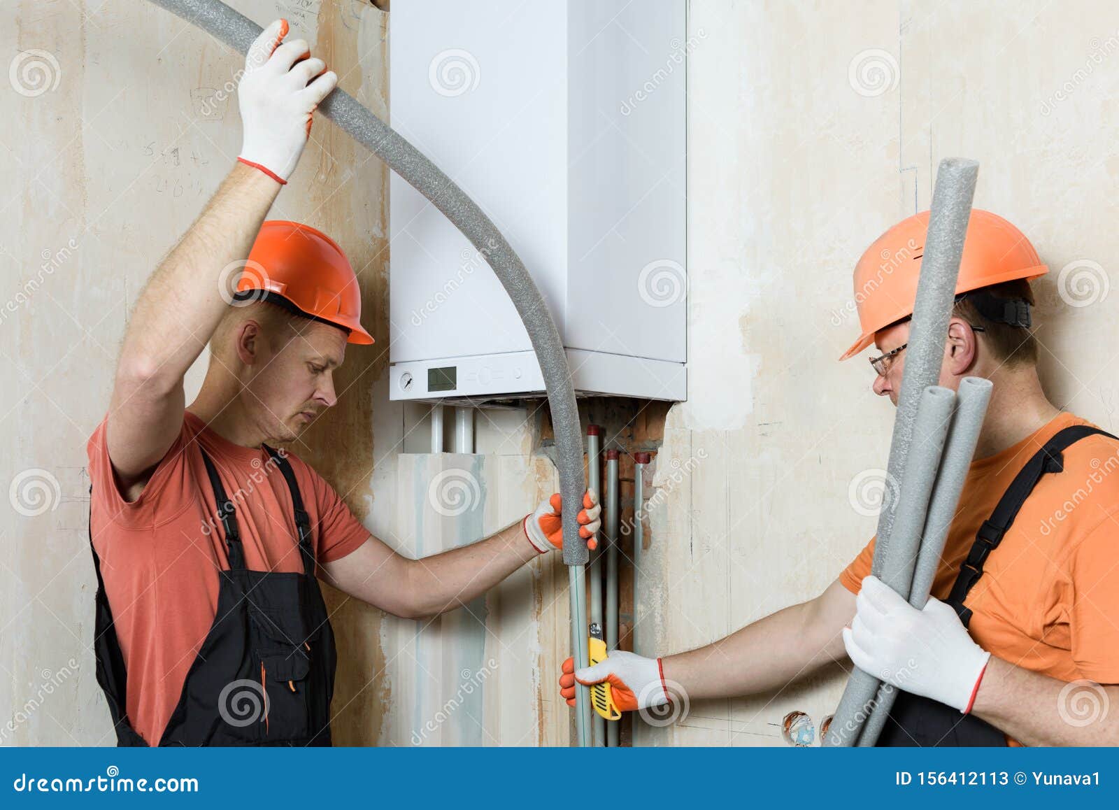 Insulating of Gas Boiler Pipes Stock Image - Image of heater, engineer ...