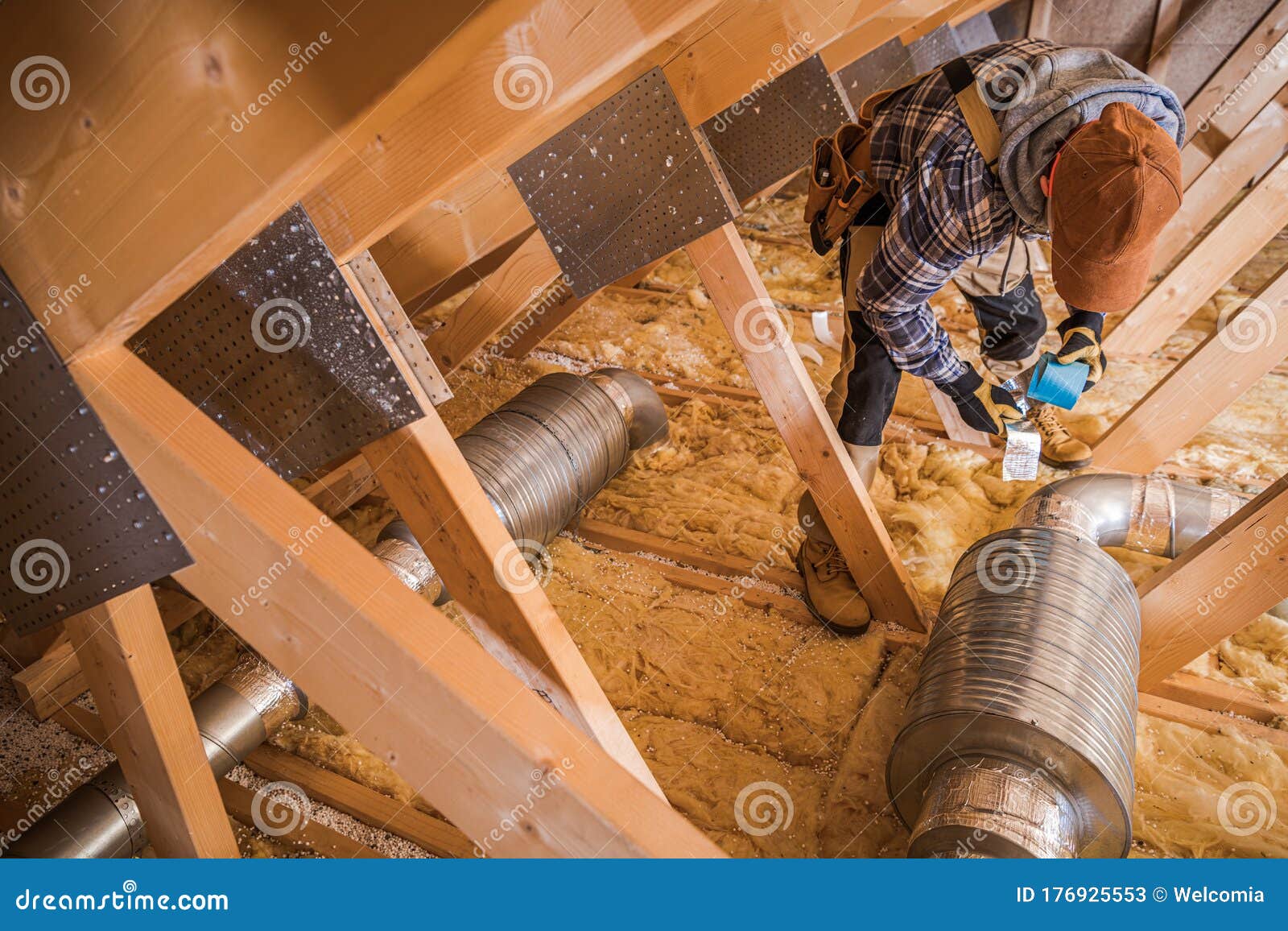 Insulating Ventilation Pipeline Stock Image - Image of installing ...