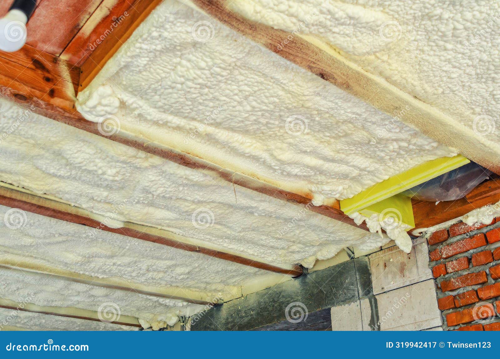 Insulation of the Ceiling in House with Polyurethane Foam. Insulating ...