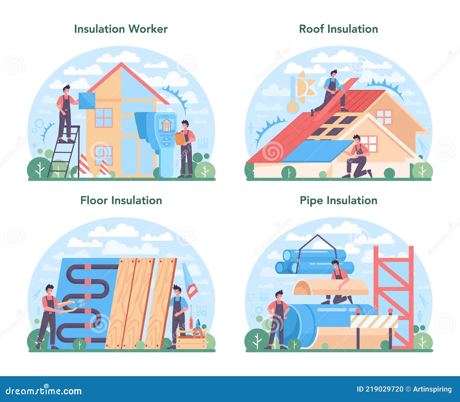 Insulation Concept Set. Thermal or Acoustic Insulation Stock Vector ...