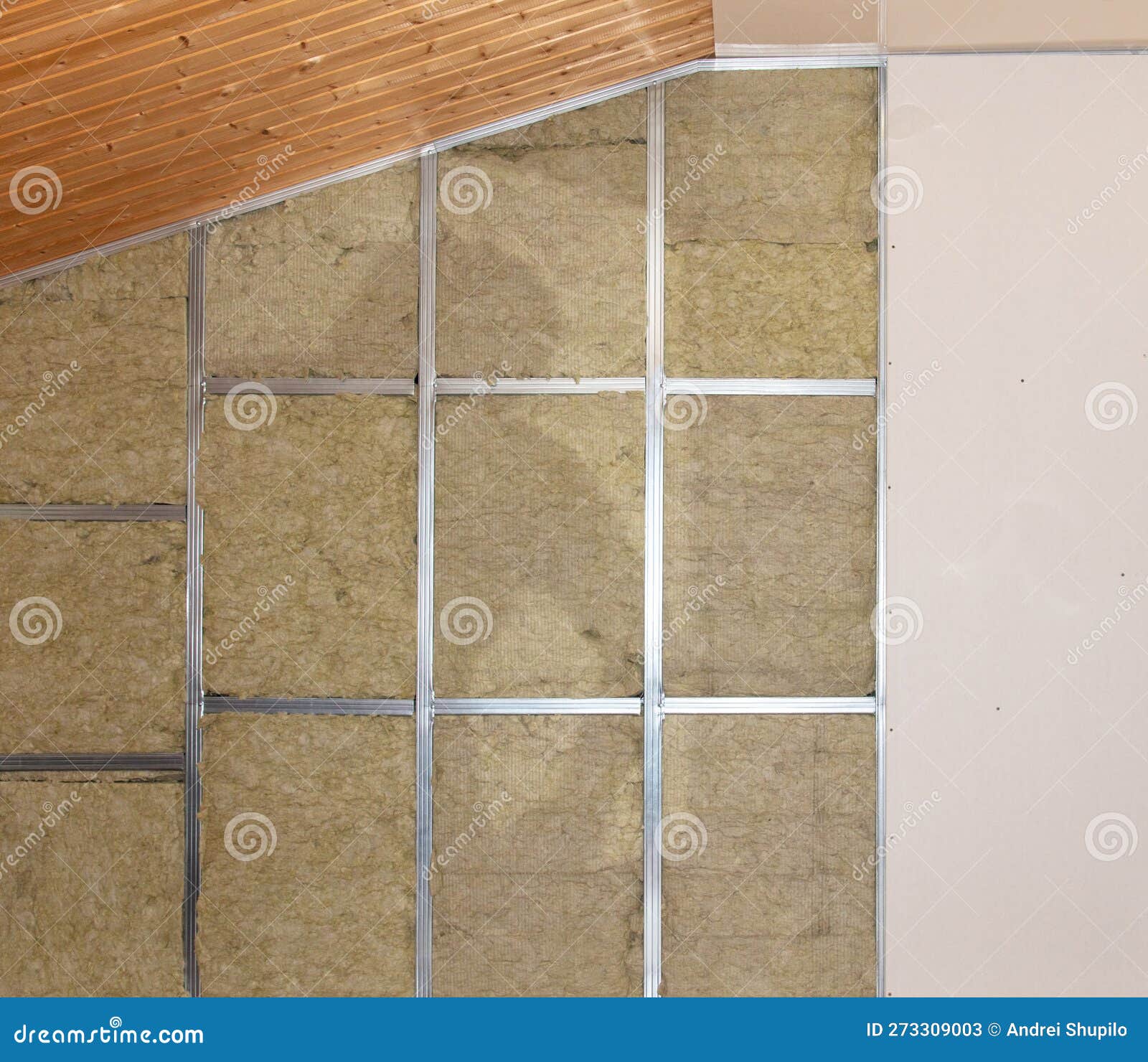 Insulation and Glass Wool in the Wall of the Room Stock Image - Image ...