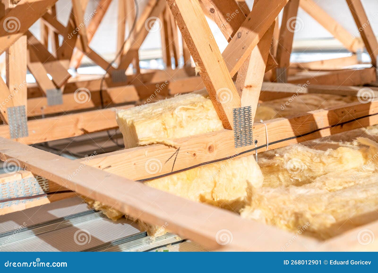 Insulation of the Roof and Ceiling with Glass Wool Stock Image - Image ...