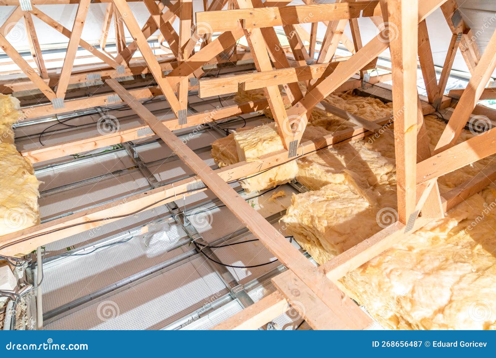 Insulation of the Roof and Ceiling with Glass Wool Stock Image - Image ...