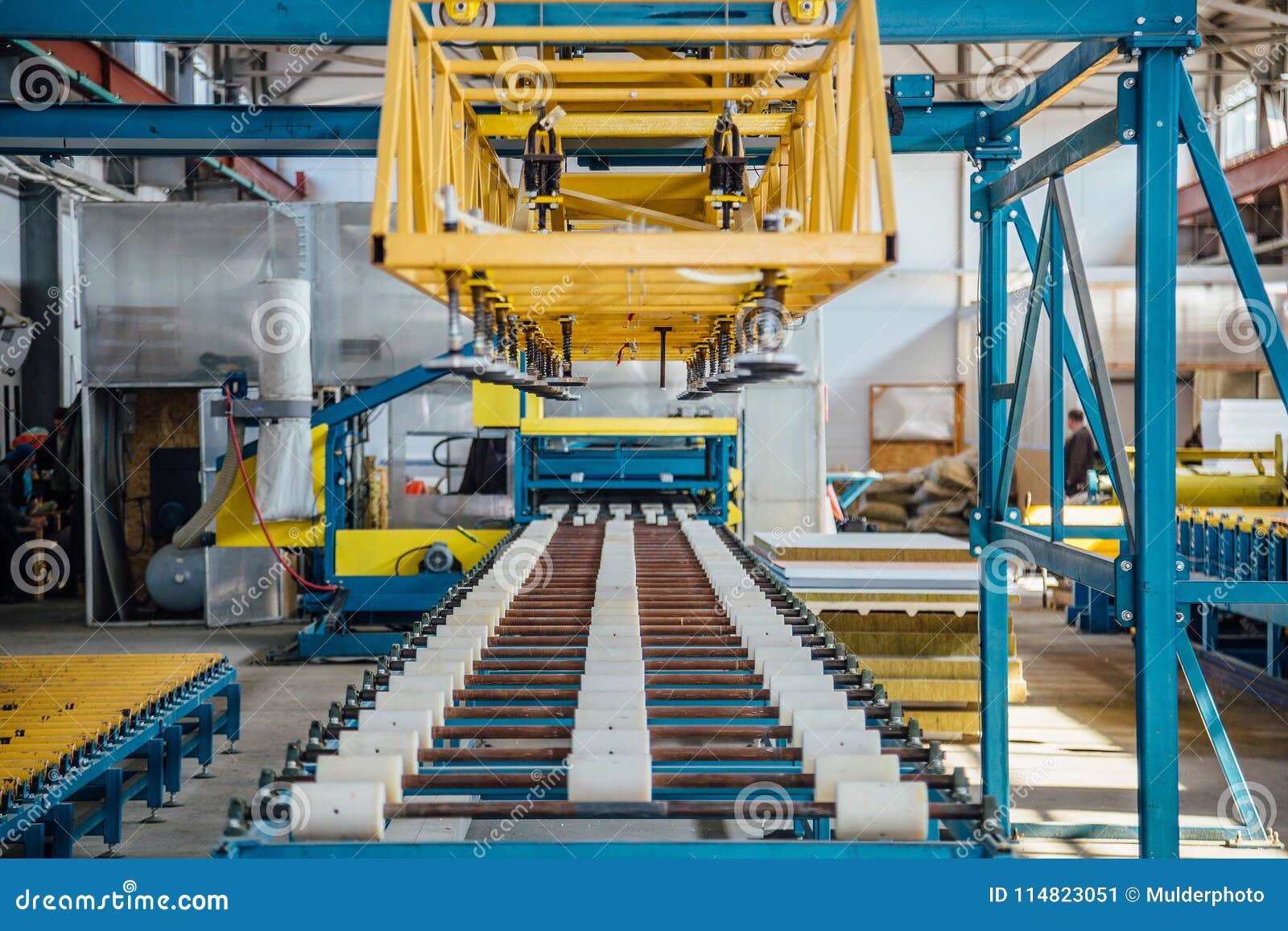 Insulation Sandwich Panel Production Line. Roller Conveyor of Machine ...