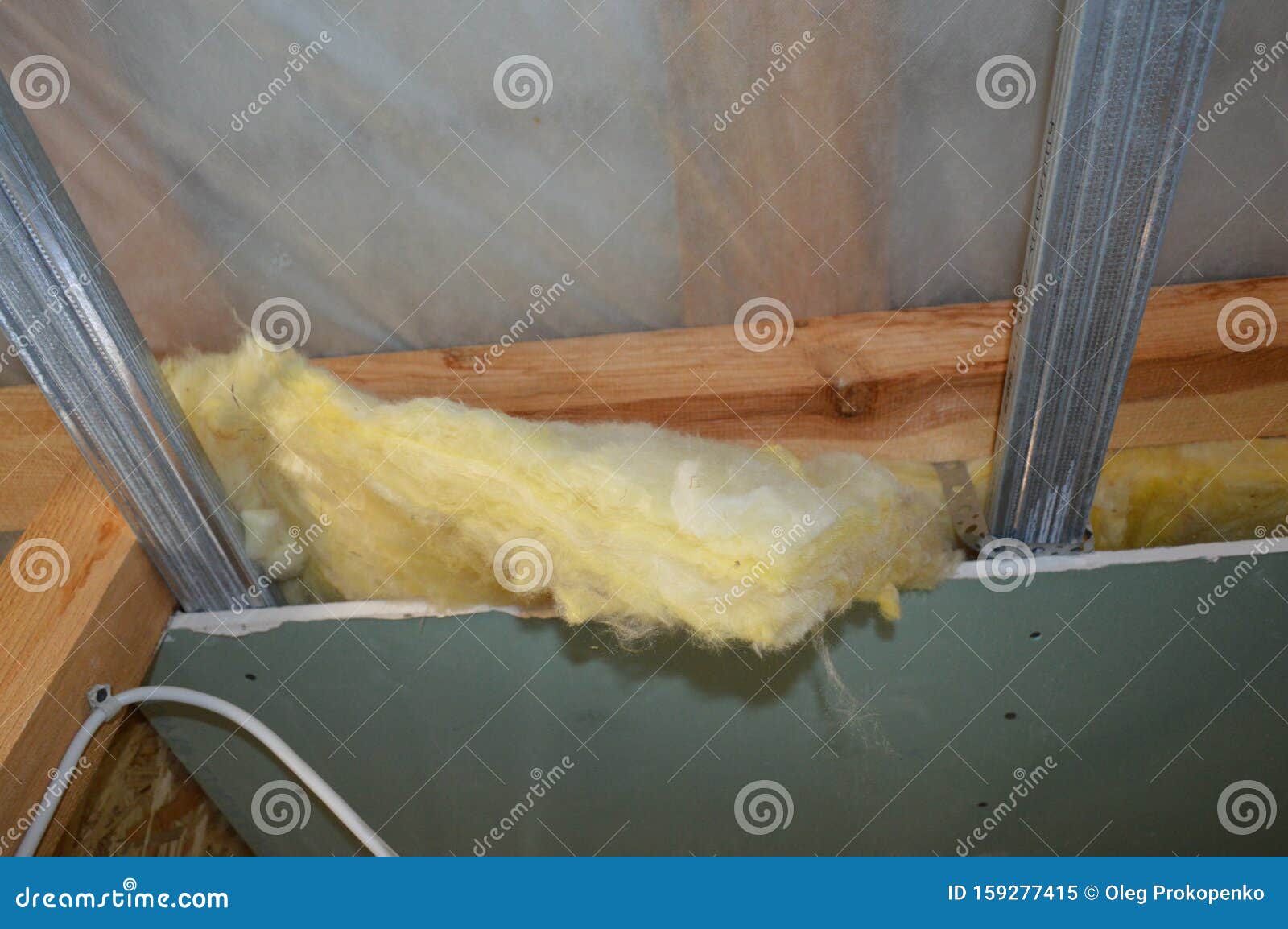 Ceiling Mineral Wool Insulation With Ventilation Pipes And Electricity ...