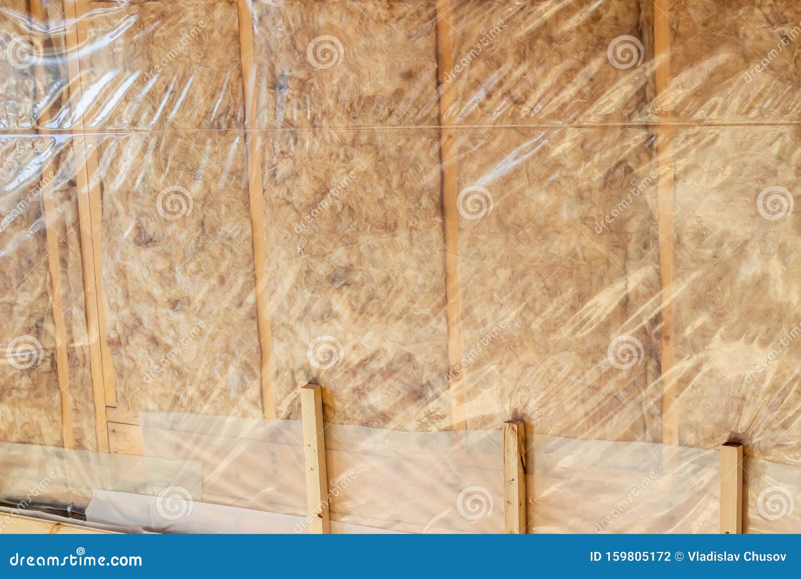 The Insulation of the Wooden House. Construction of Wooden Houses Stock ...