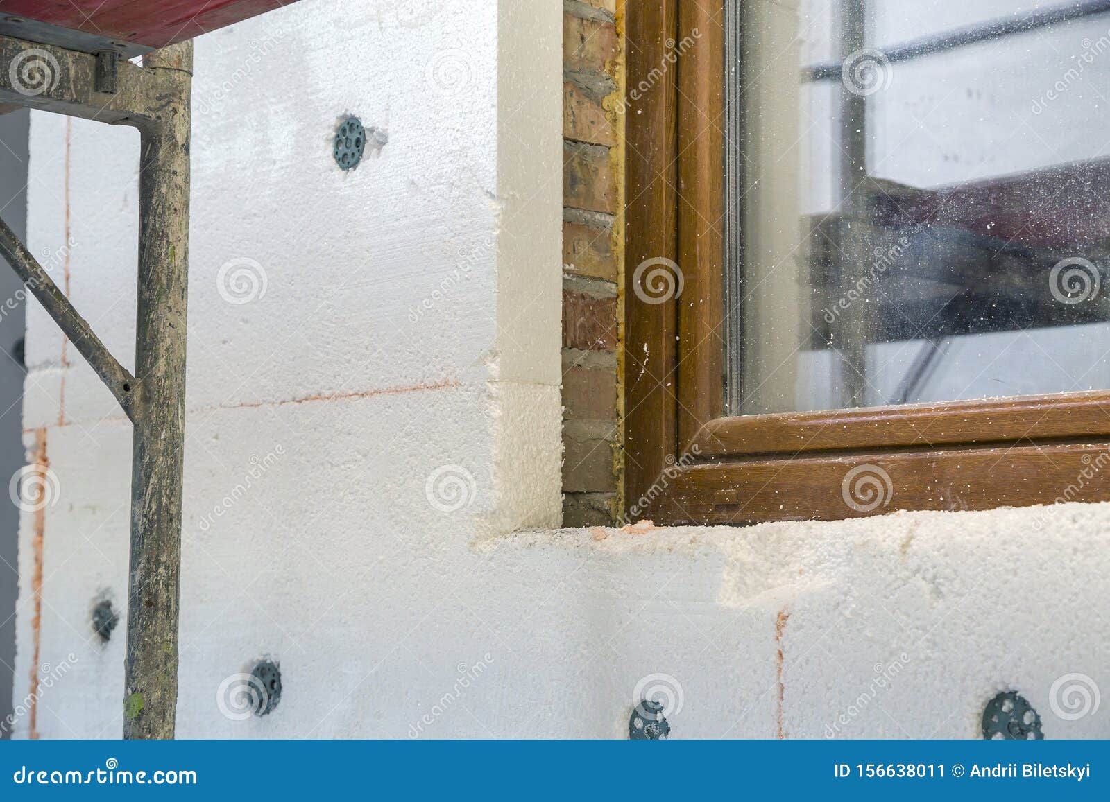 Insulation Work of House Walls with Styrofoam Sheets Stock Image ...