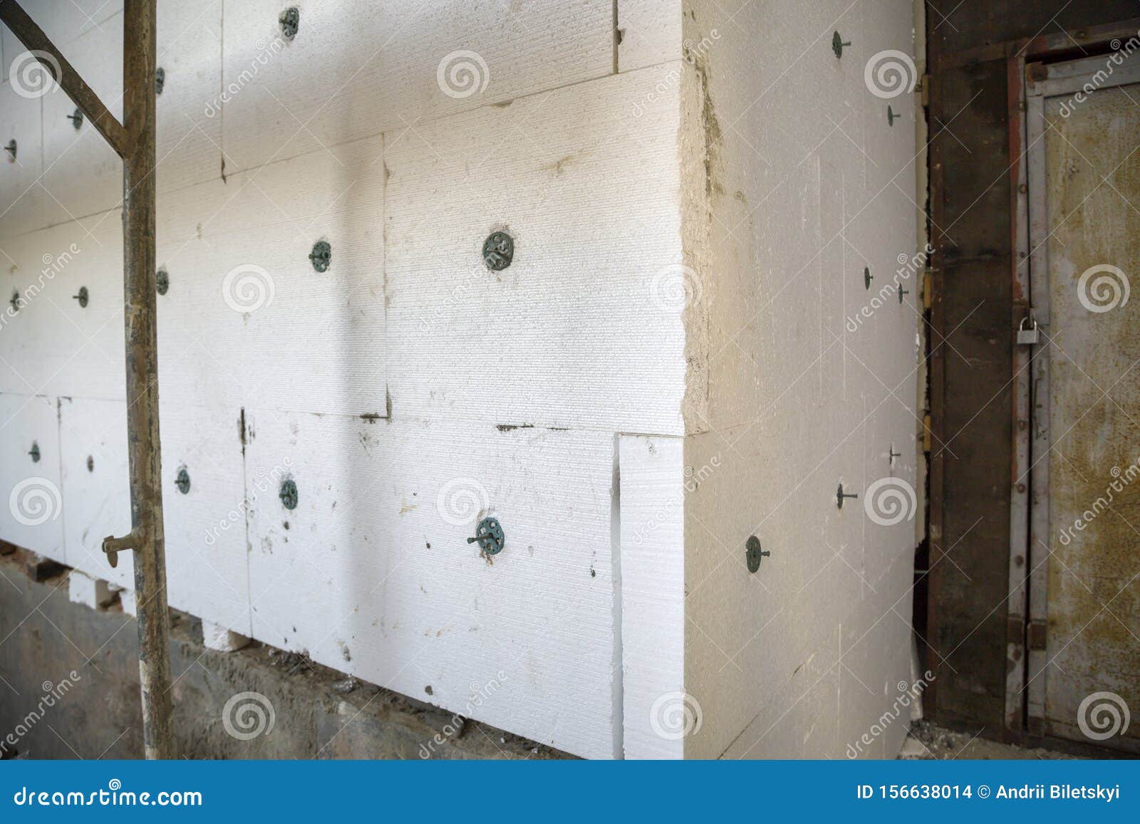Insulation Work of House Walls with Styrofoam Sheets Stock Photo ...