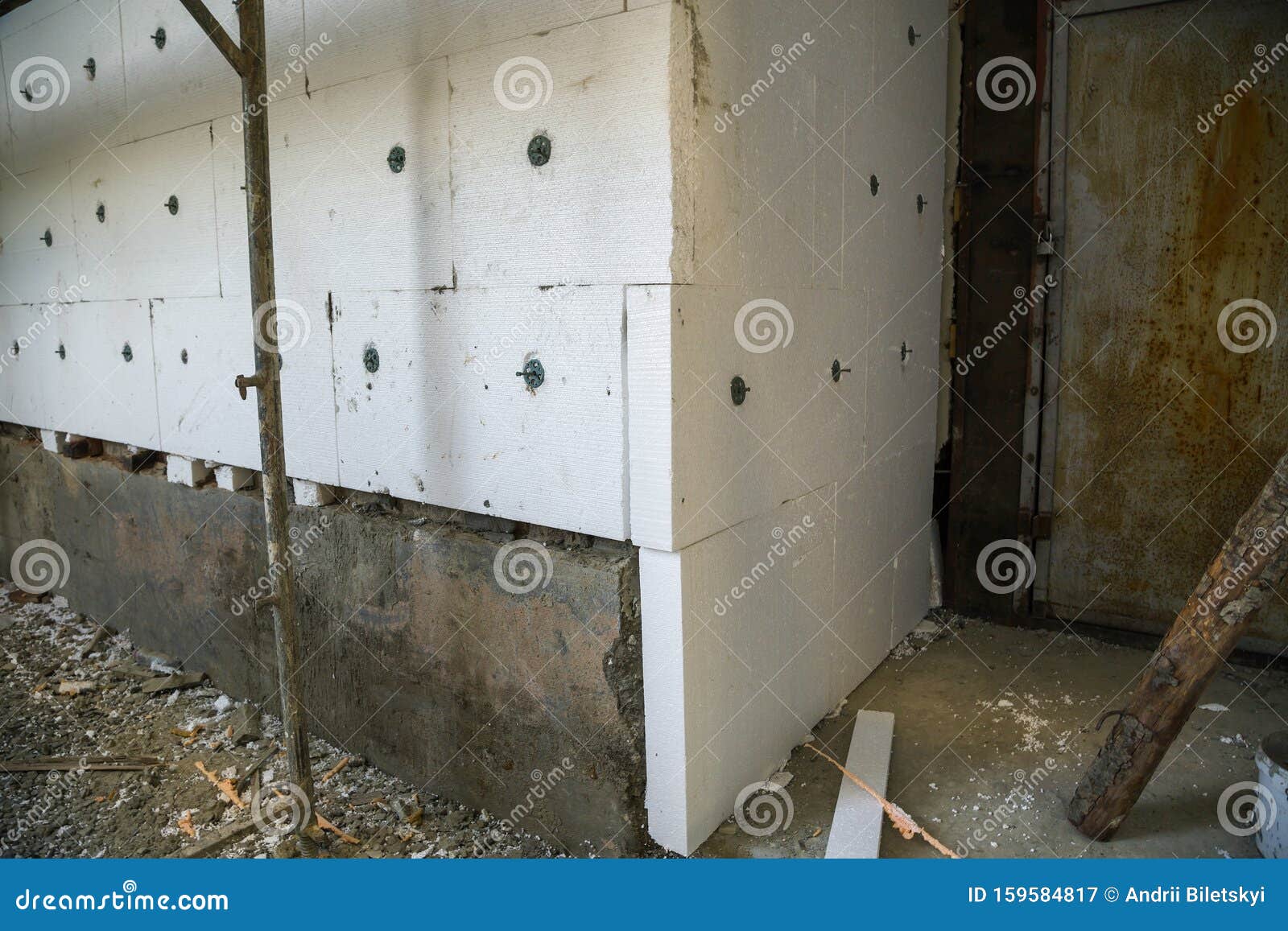 Insulation Work of House Walls with Styrofoam Sheets Stock Image ...