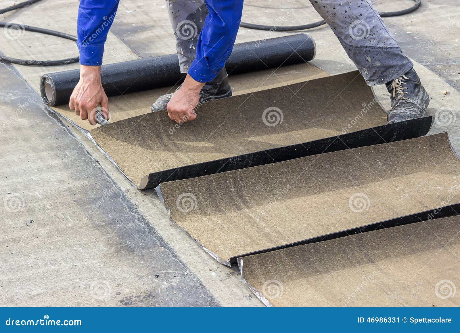 Insulation Worker Cutting Insulation Bitumen Material Rolls Stock Image ...