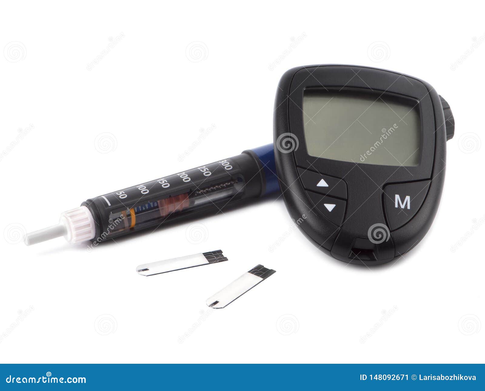 Insulin Pen with Glucose Meter and Test Stripe Stock Image - Image of ...