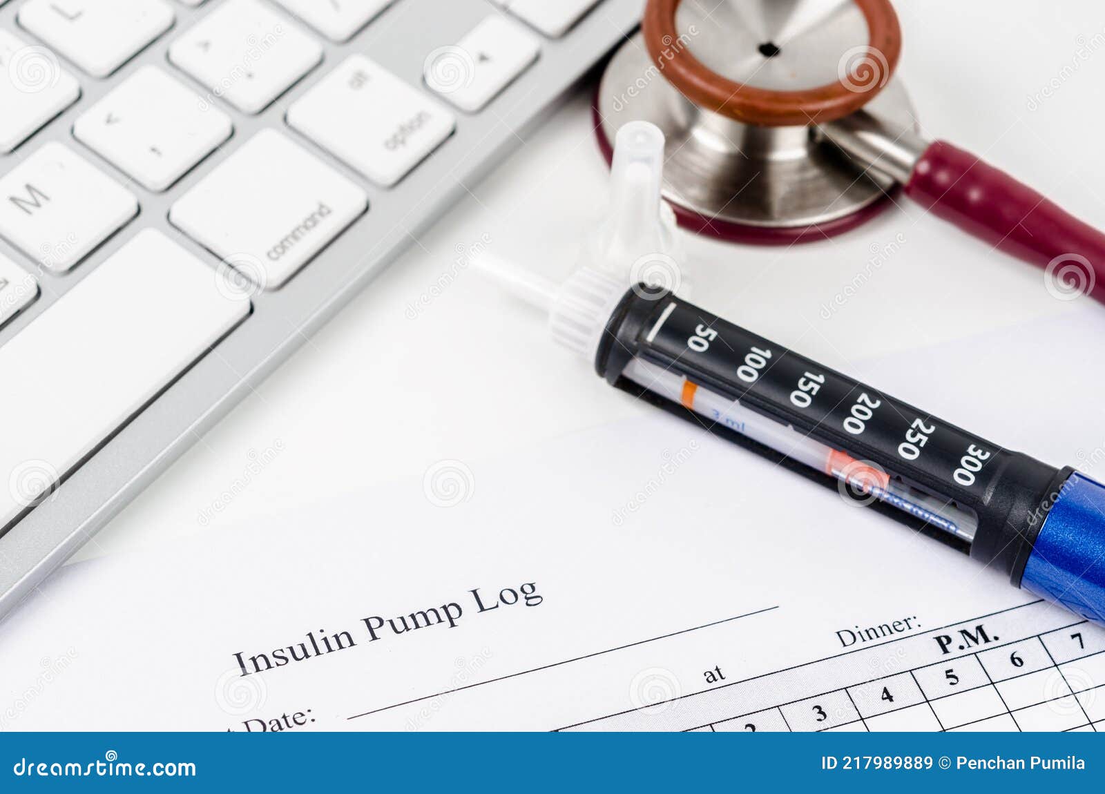 Insulin Pump Log Record Form and Syringe Wiht Insulin Stock Image ...