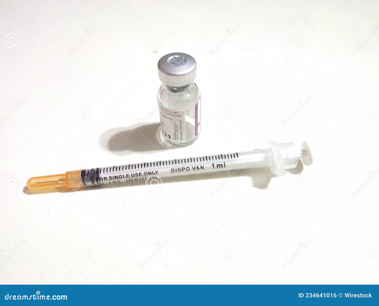 Insulin Syringe and a Vial of Medicine on a White Background Stock ...