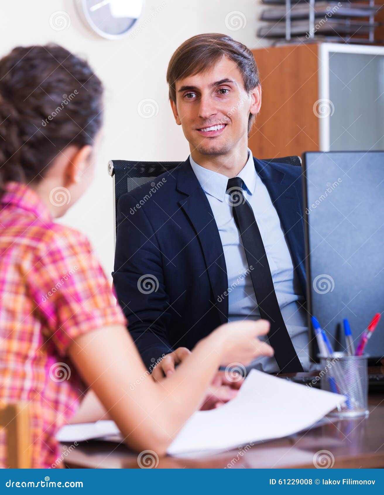 Insurance Agent and Customer Discussing Stock Photo - Image of ...