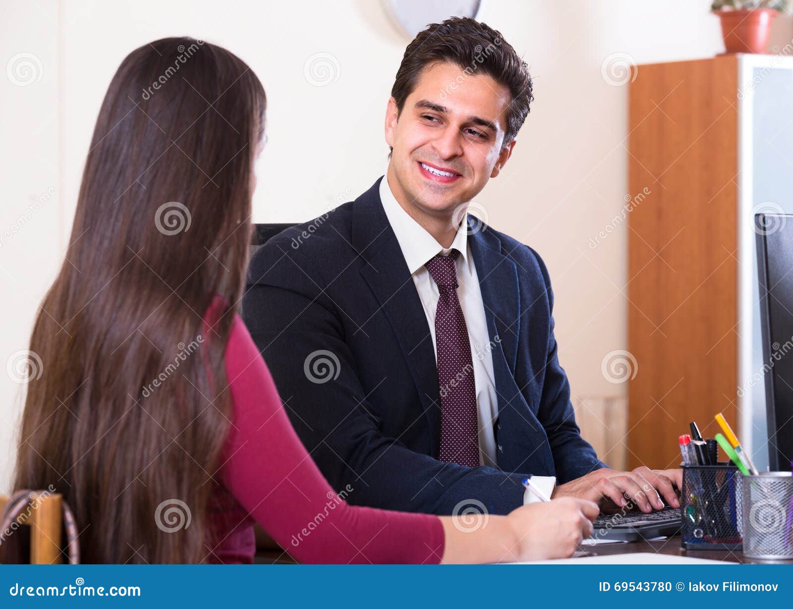Insurance Agent and Customer Indoors Stock Photo - Image of european ...
