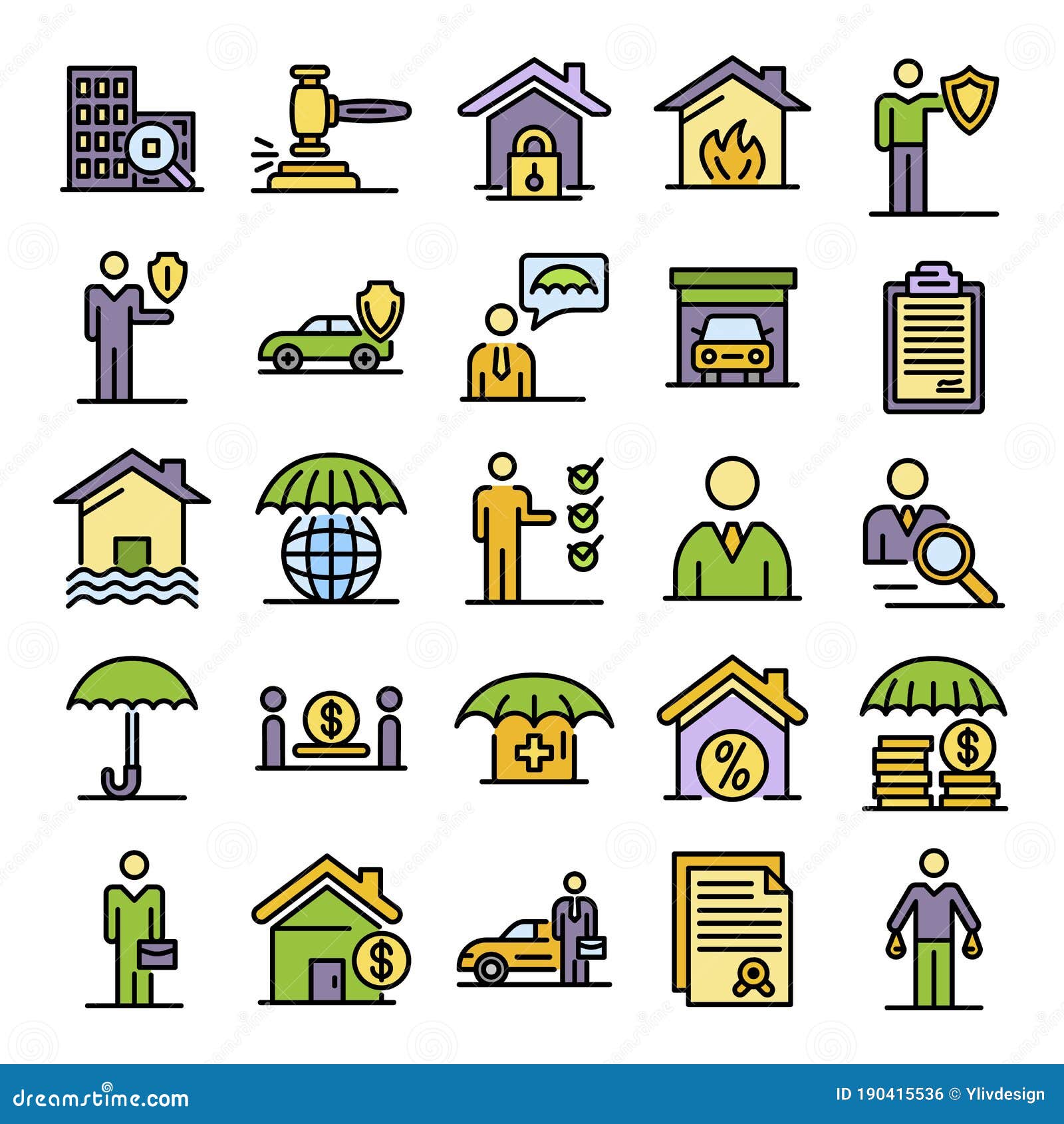 Insurance Agent Icons Set Vector Flat Stock Vector - Illustration of ...