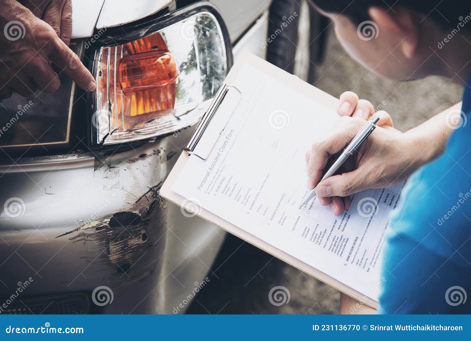 Insurance Agent Working during on Site Car Accident Claim Process Stock ...