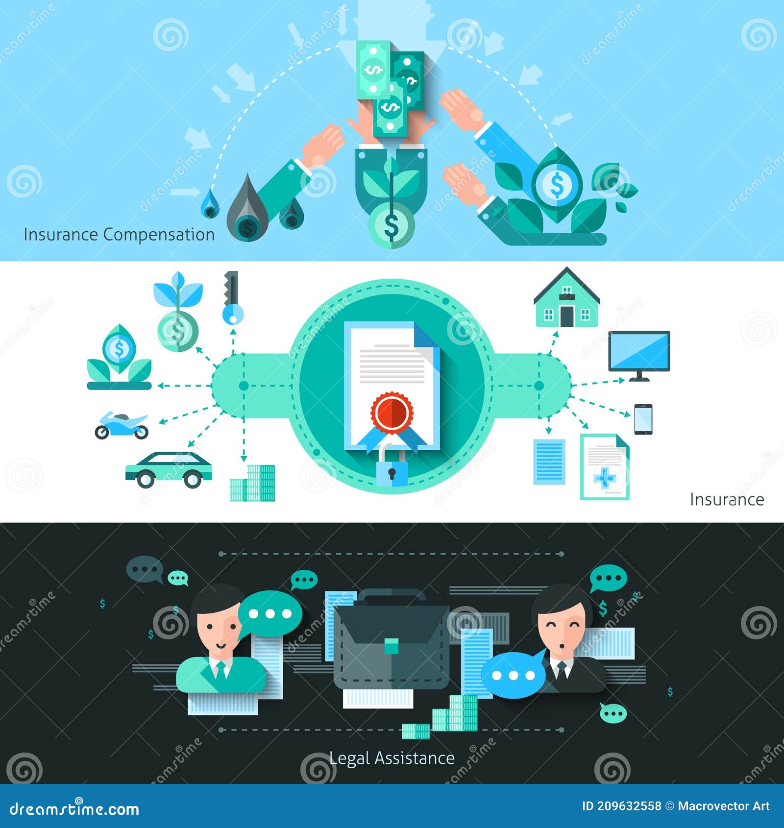 Insurance Banners Set stock vector. Illustration of design - 209632558