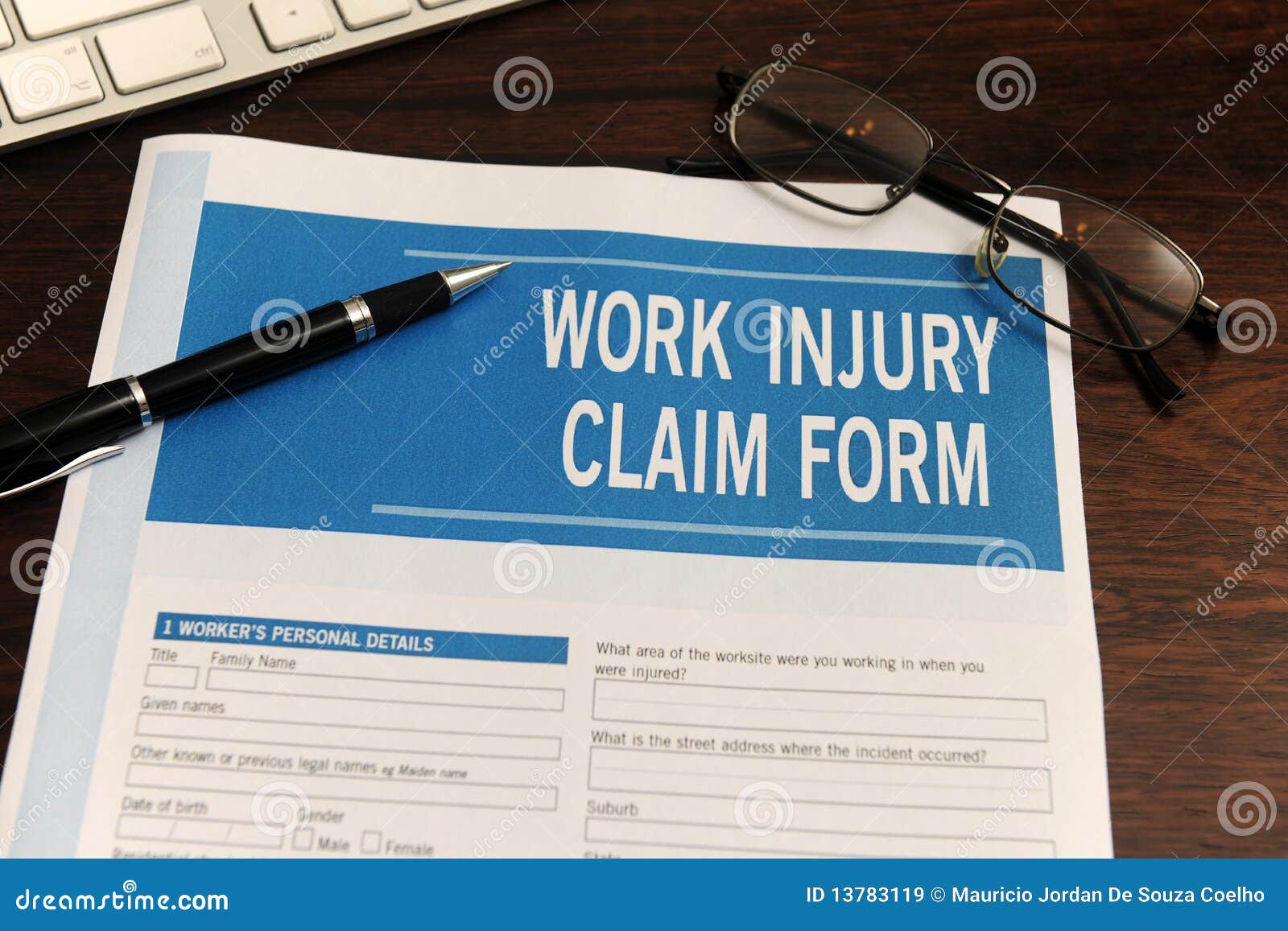 Insurance: Blank Work Injury Claim Form Stock Image - Image of employee ...