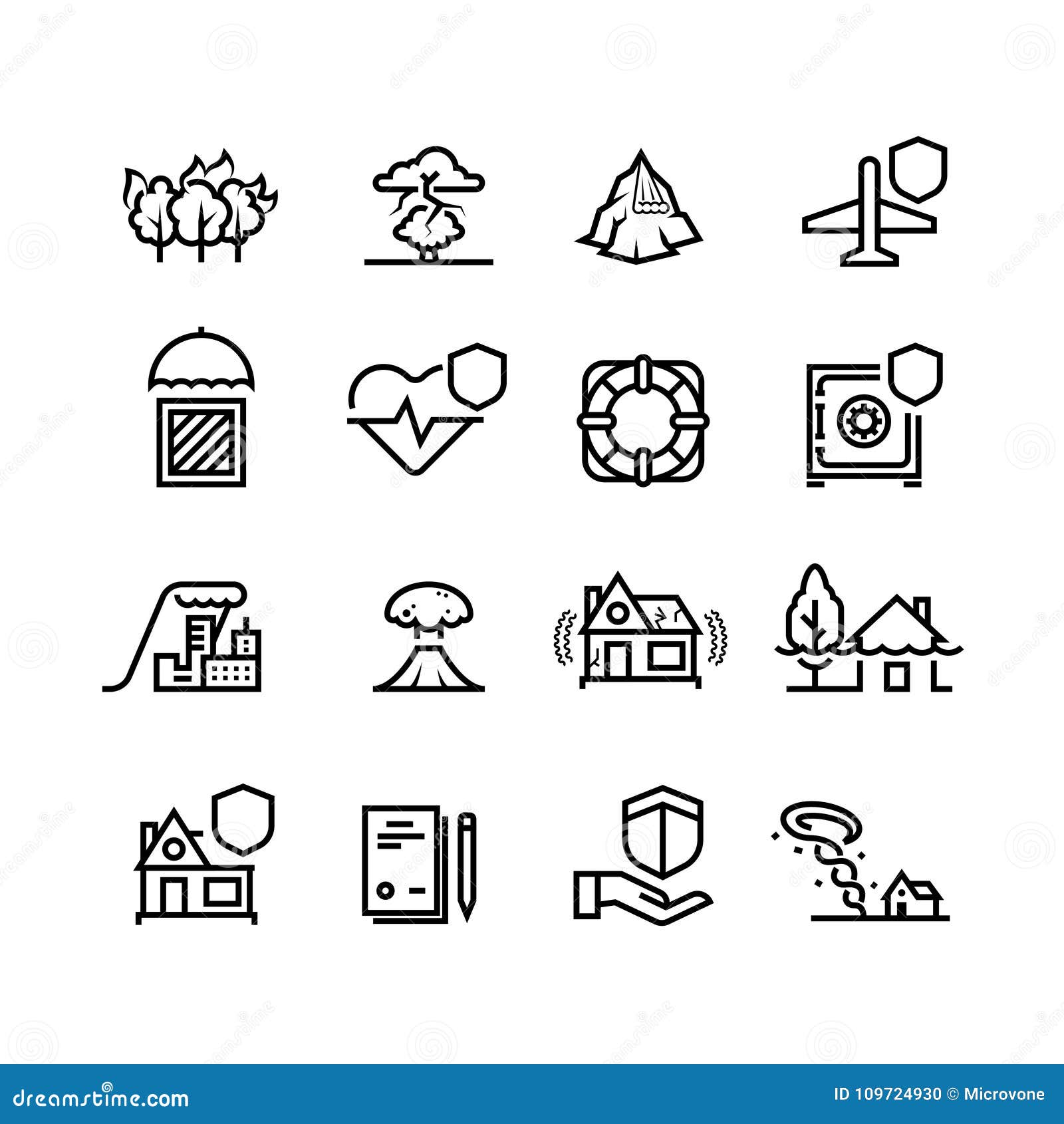 Insurance Cases And Natural Disasters Line Icons Property Life And Health Safety Outline