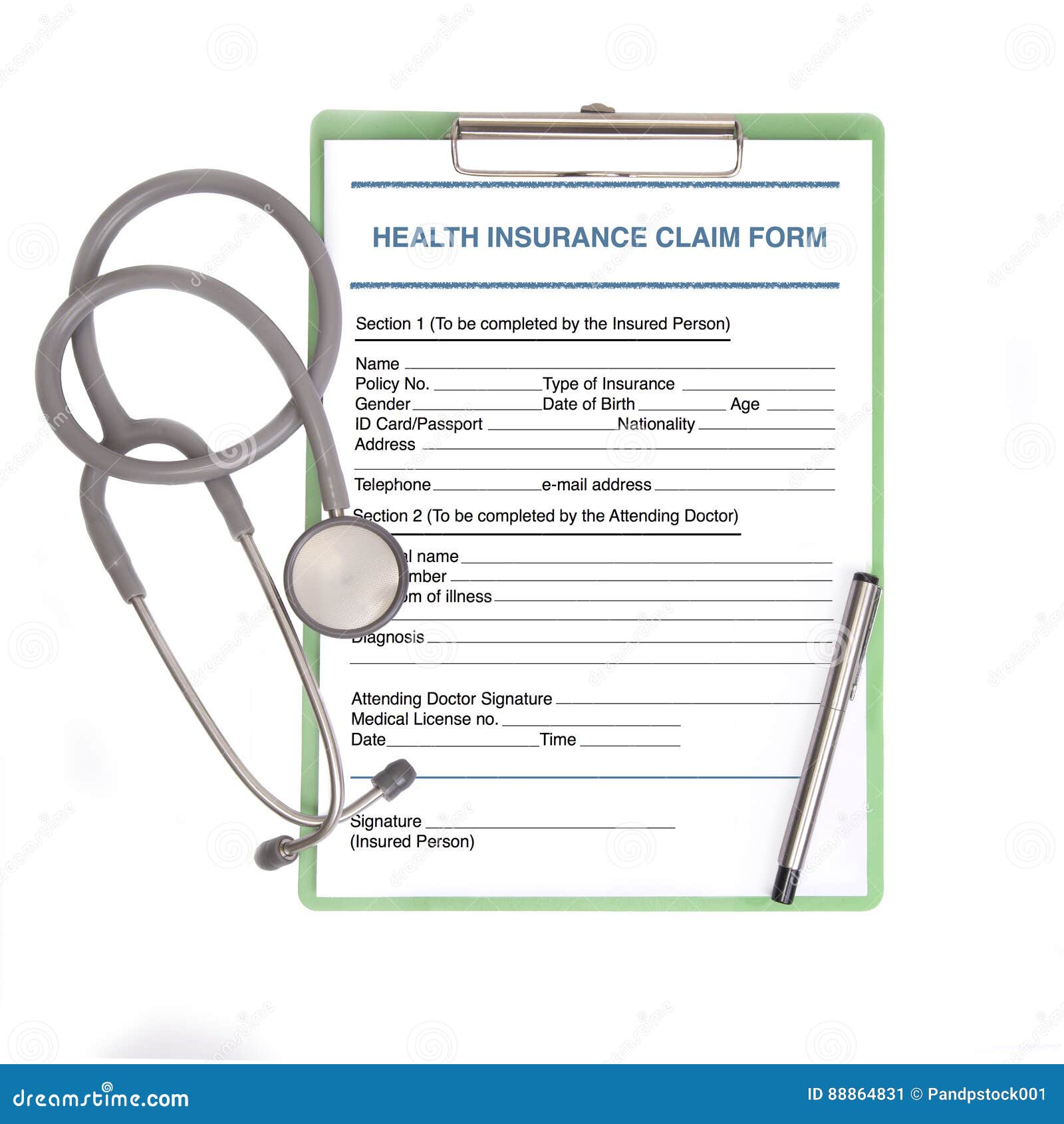 Insurance Claim Form on Clipboard. Stock Image - Image of hospital ...