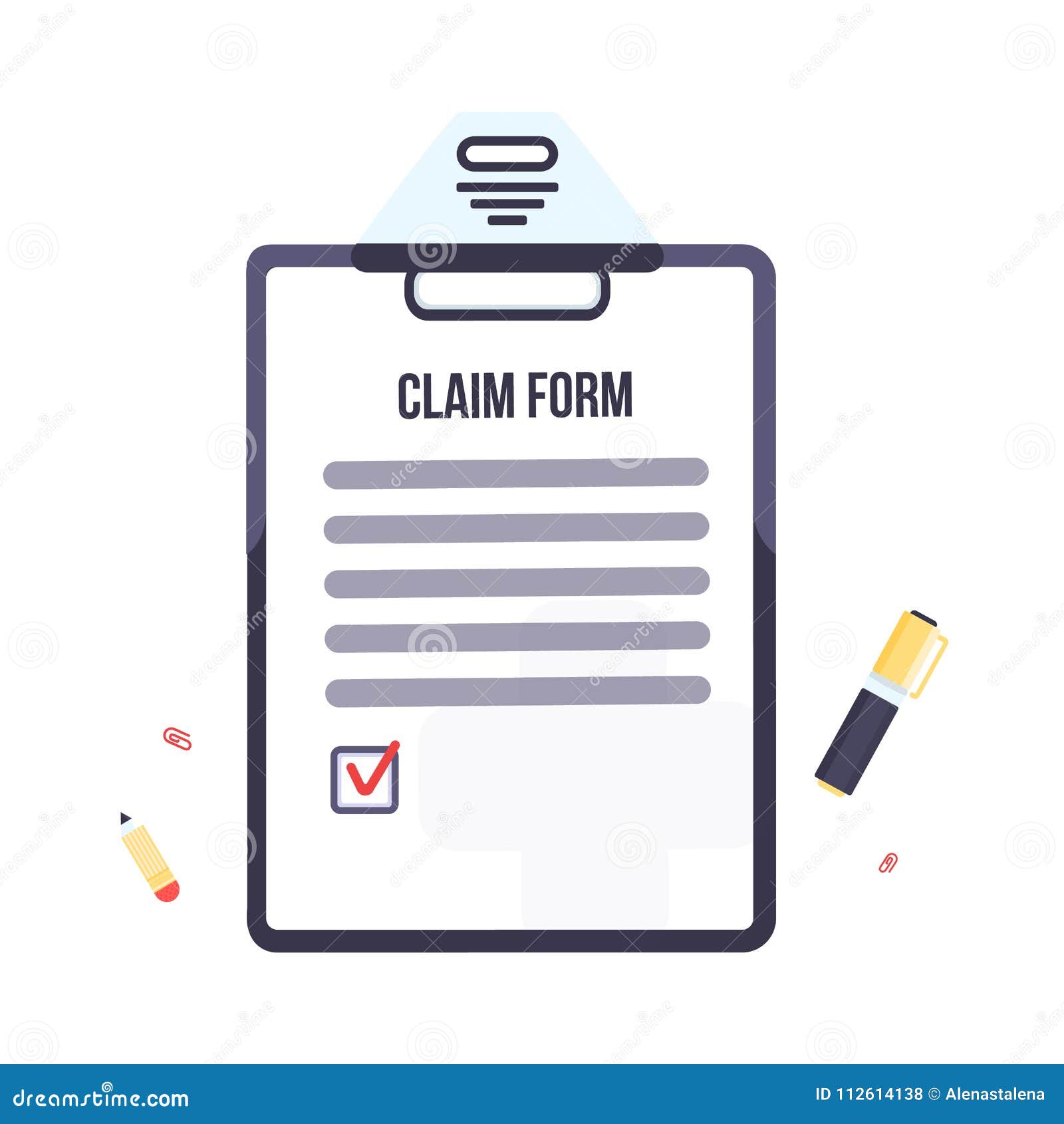 Insurance Claim Form with Clipboard. Vector Business Illustration Flat ...