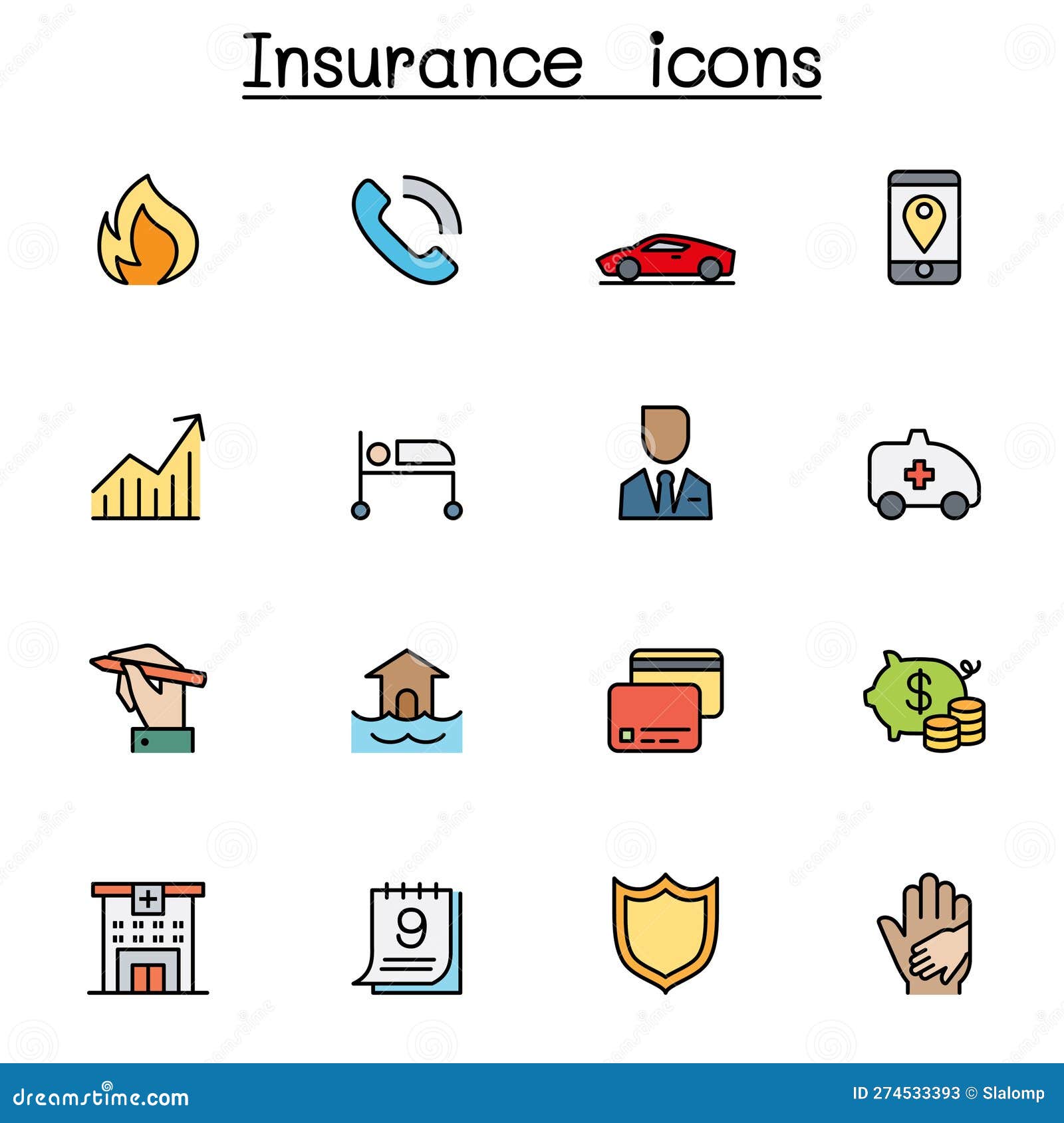 Insurance Color Line Icon Set Stock Vector - Illustration of service ...