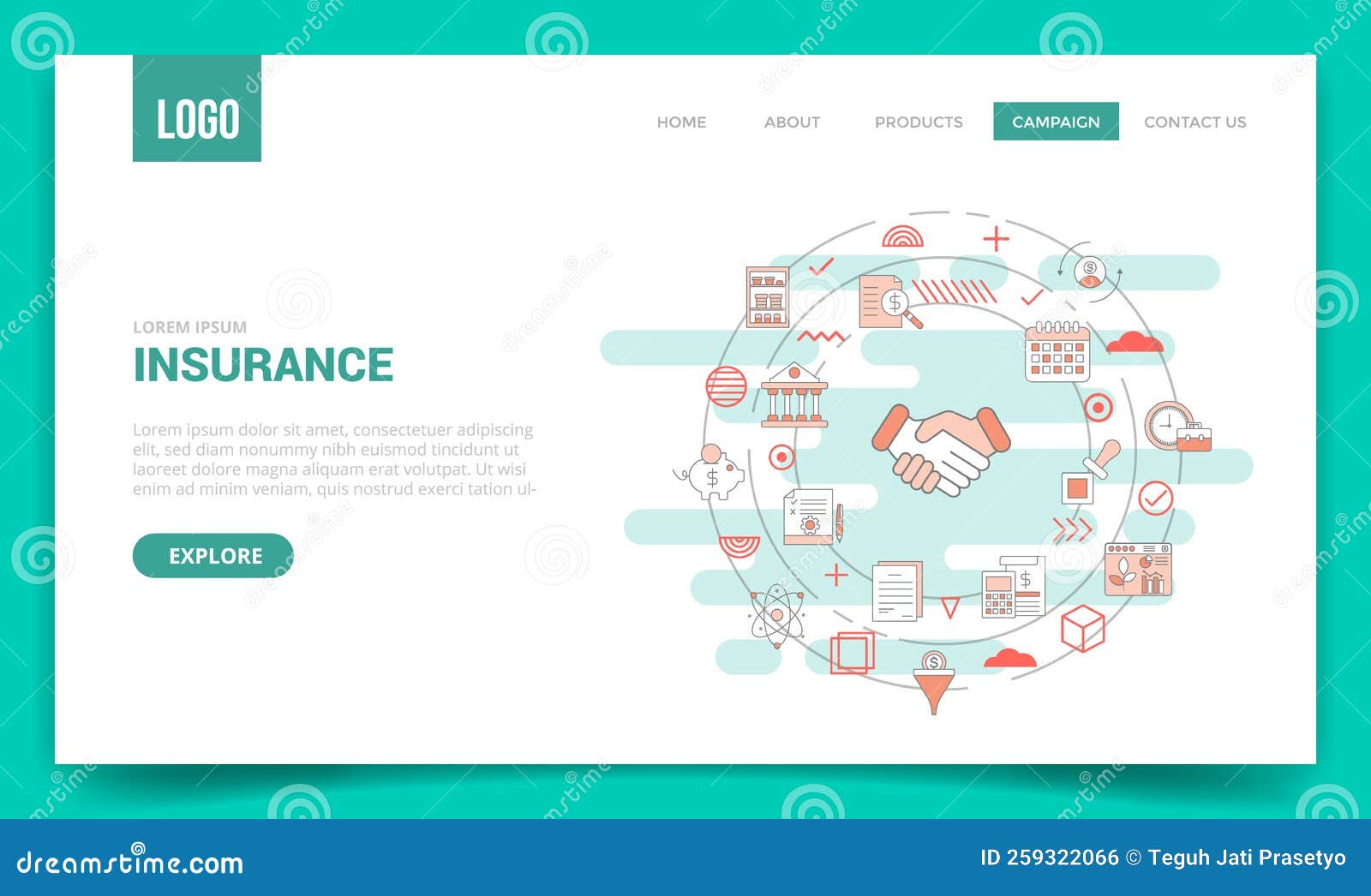 Insurance Concept with Circle Icon for Website Template or Landing Page ... Insurance Concept with Circle Icon for Website Template or Landing Page ...