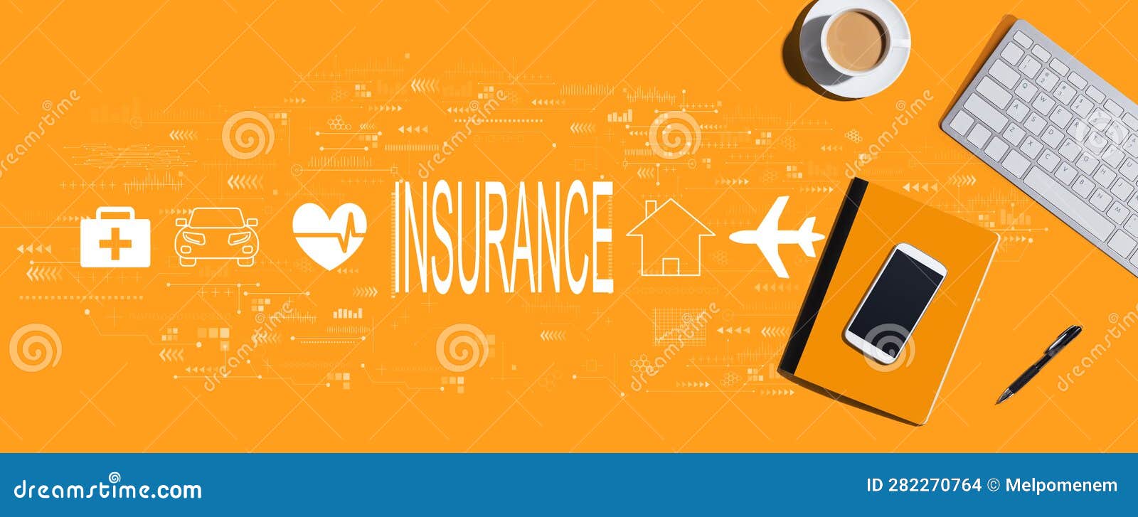 Insurance Concept with Computer Keyboard and Office Items Stock Photo ...