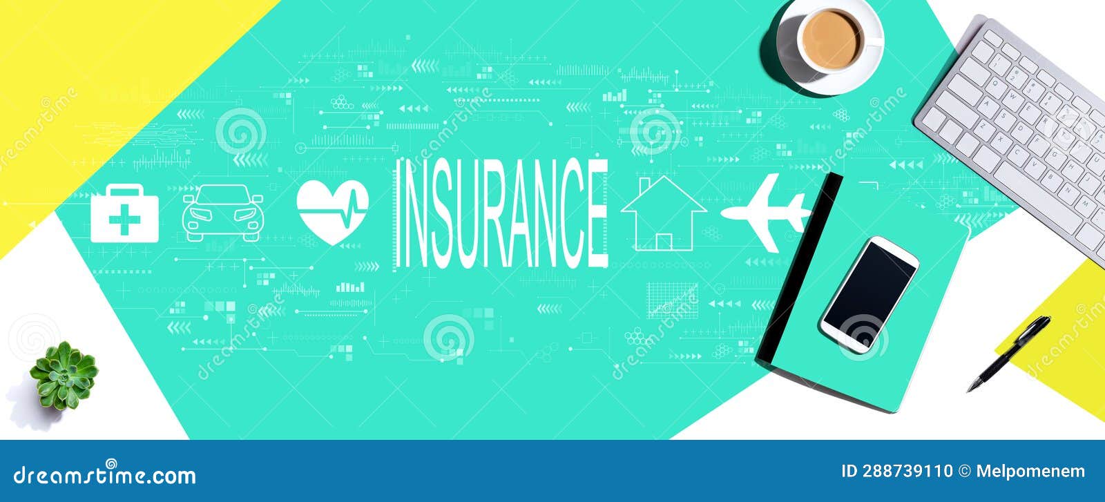 Insurance Concept with Computer Keyboard and Office Items Stock Photo ...