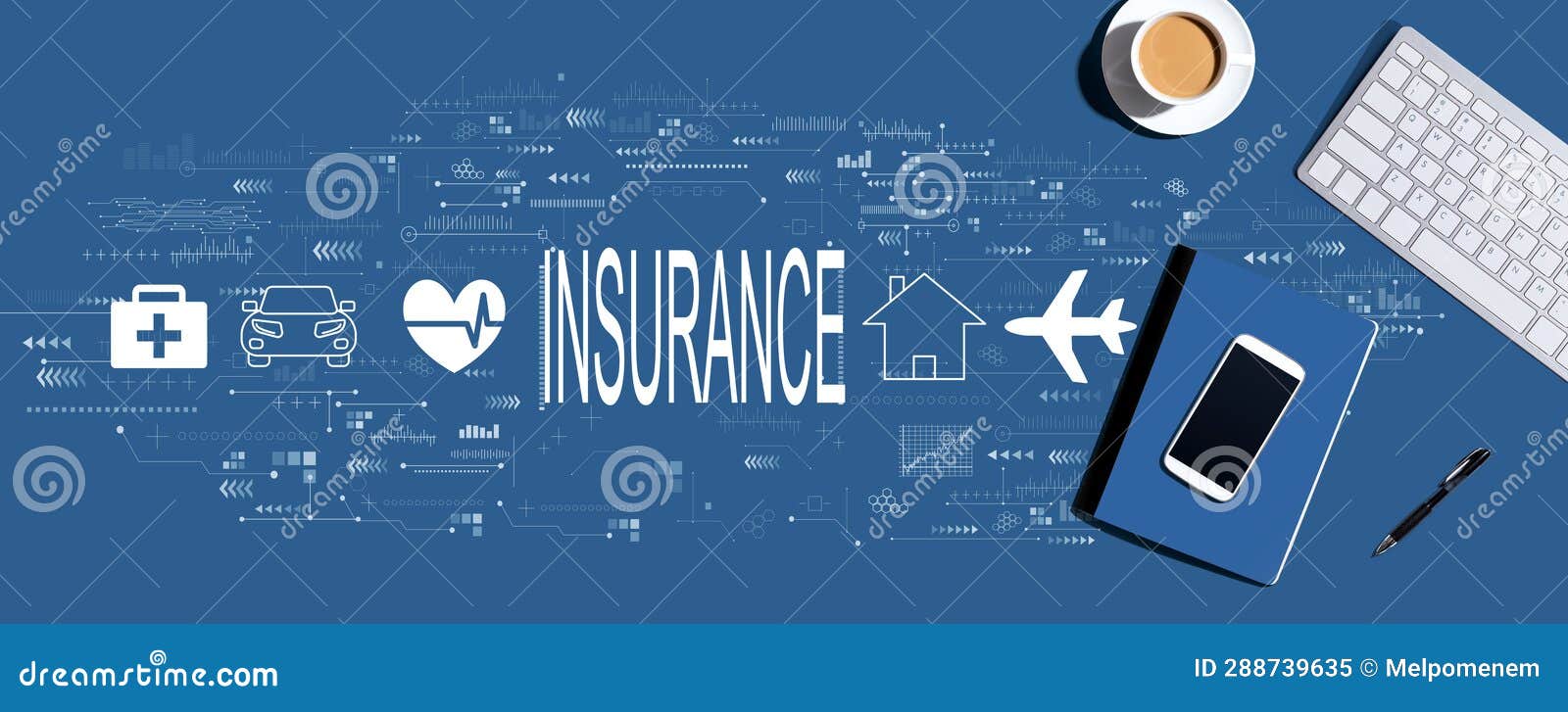 Insurance Concept with Computer Keyboard and Office Items Stock ...