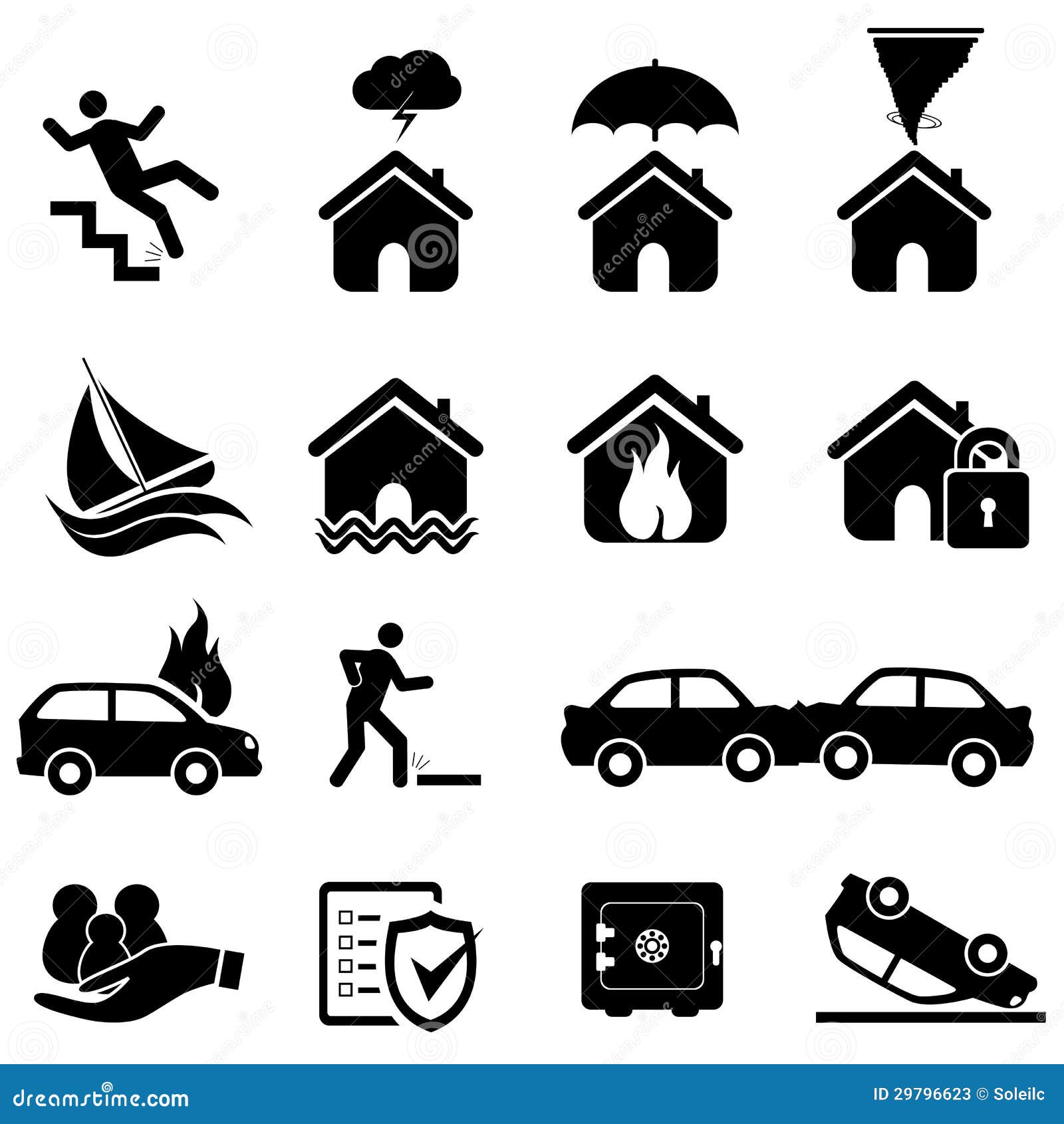 Insurance and Disaster Icons Stock Vector - Illustration of security ...