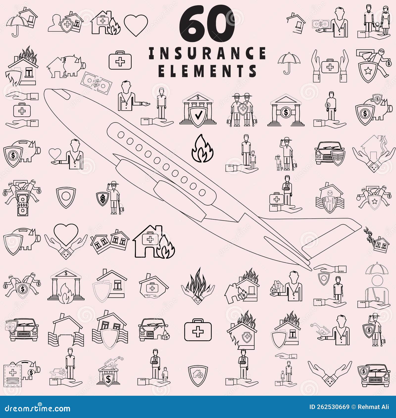 Insurance Elements - Minimal Thin Line Web Icon Set. Outline Icons ...
