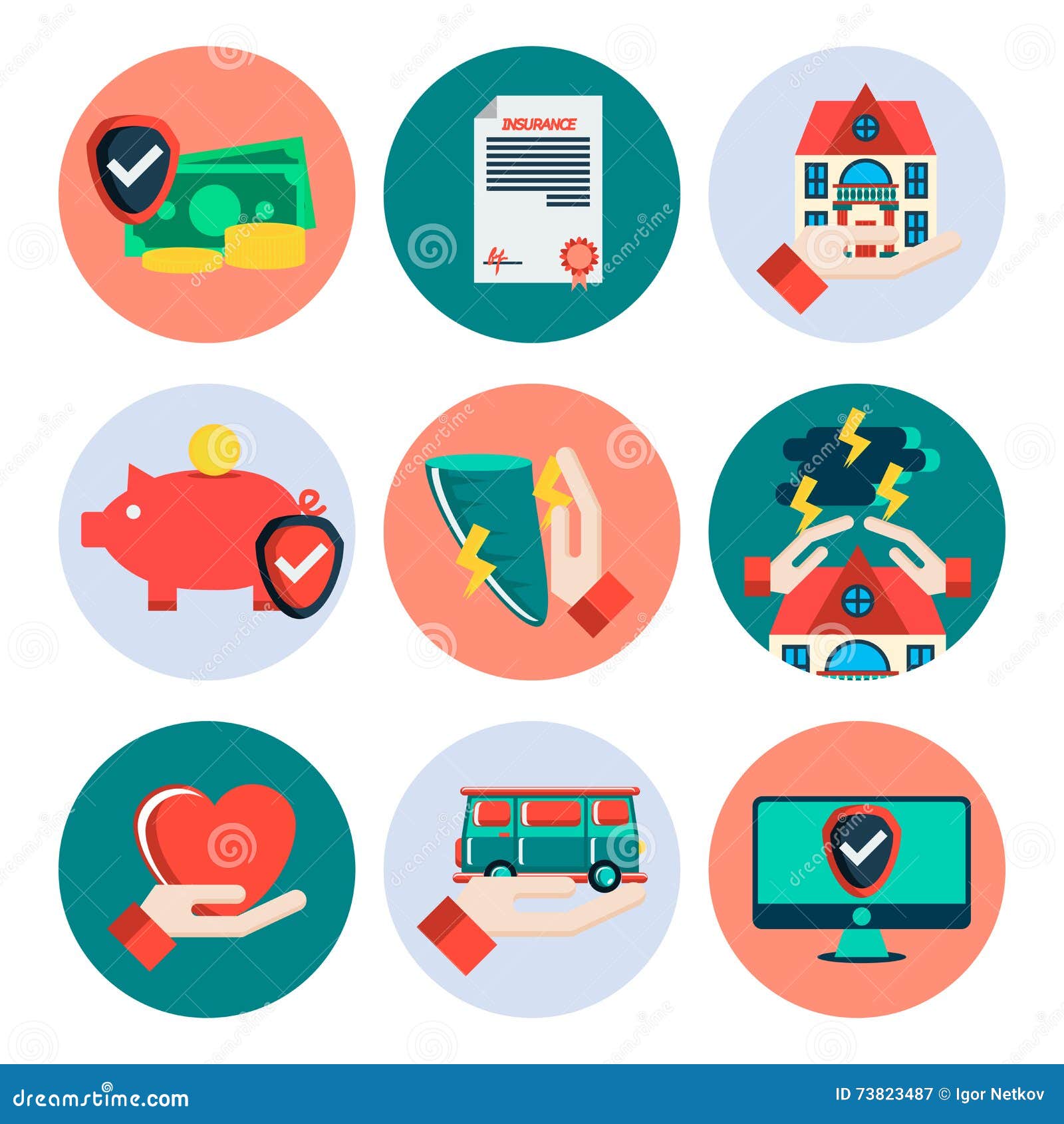 Insurance flat icons set stock vector. Illustration of care - 73823487