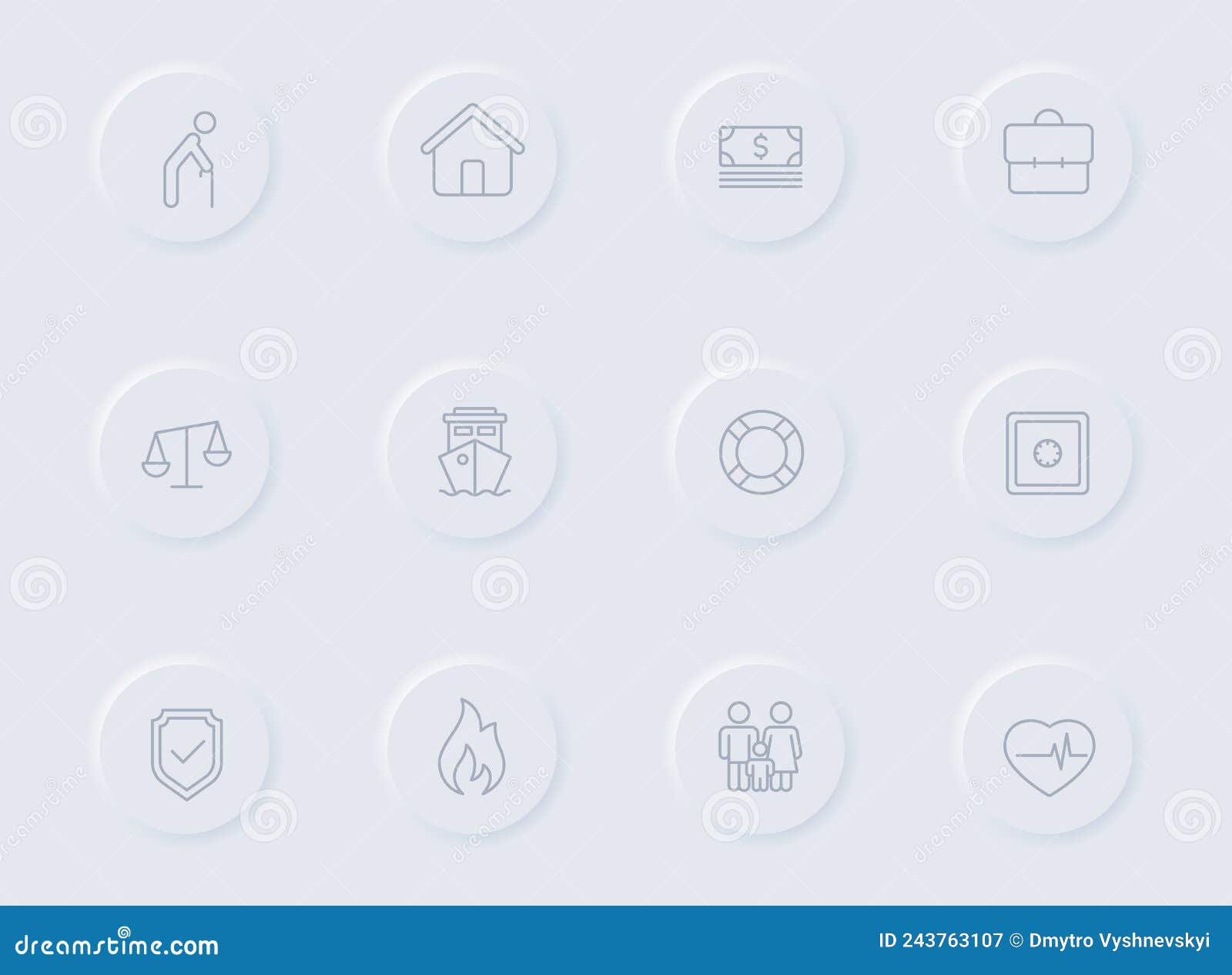 Insurance Gray Vector Icons Stock Vector - Illustration of round ...