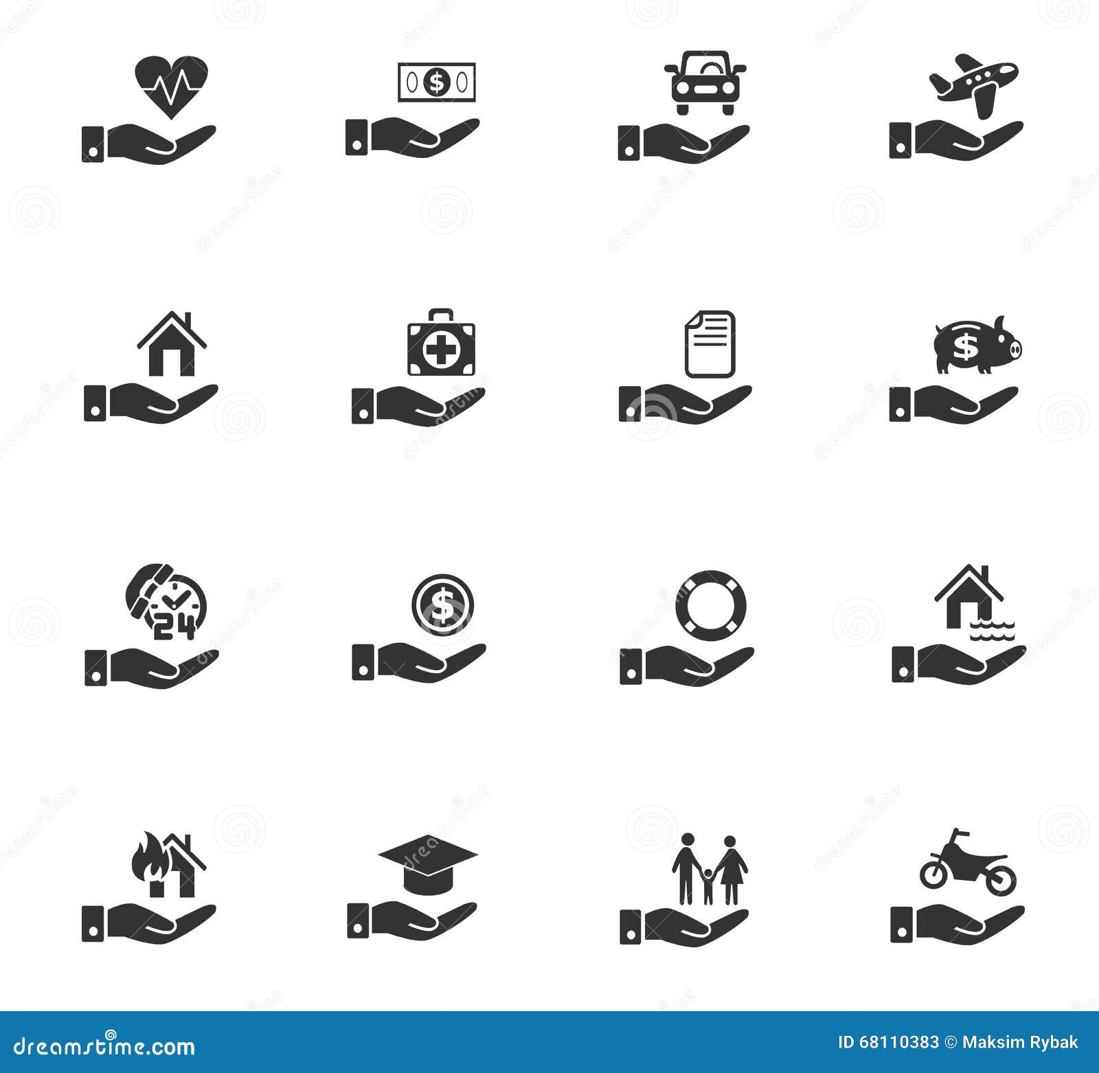 Insurance hand icon set stock vector. Illustration of home - 68110383
