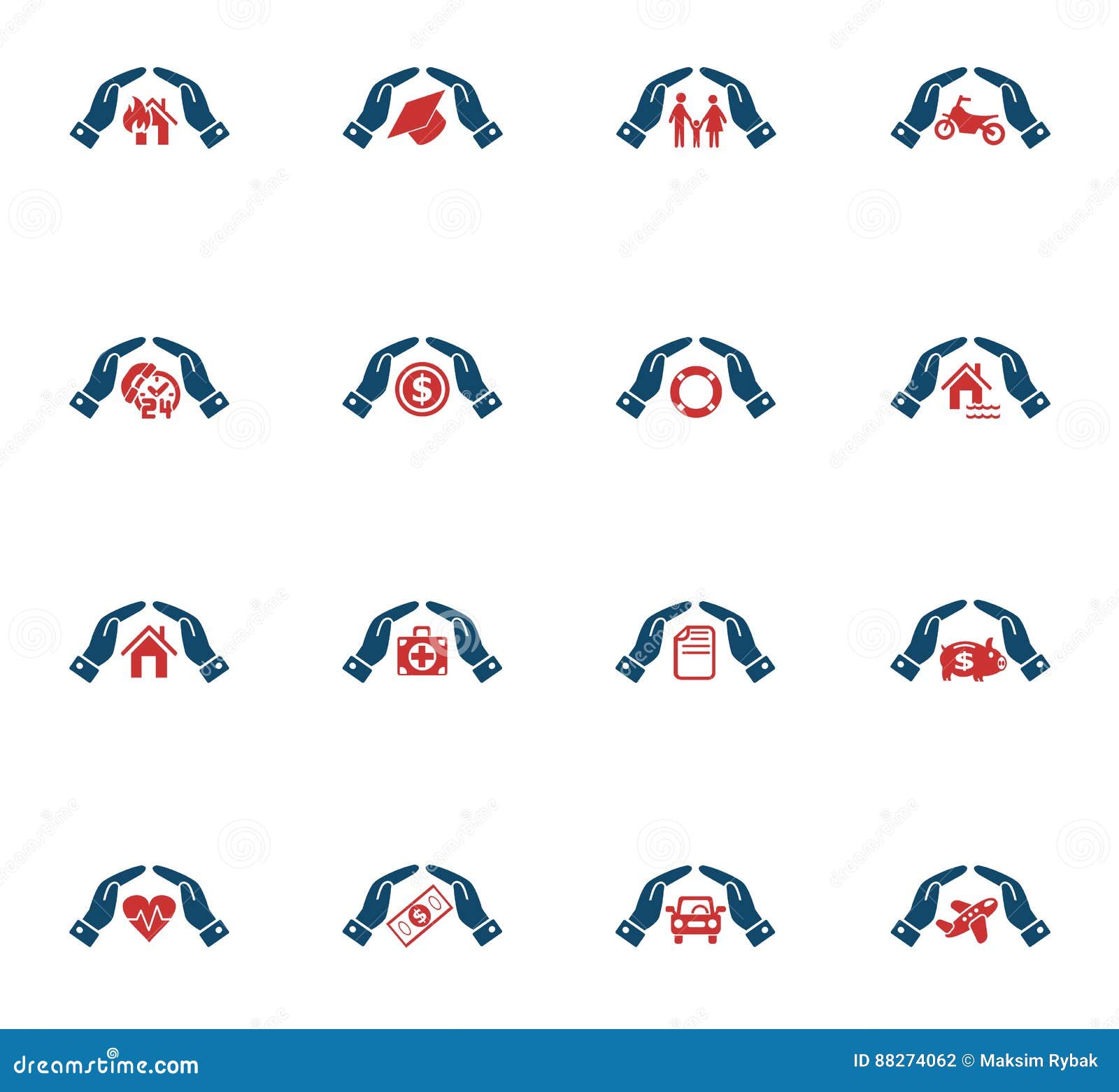 Insurance hand icon set stock vector. Illustration of home - 88274062