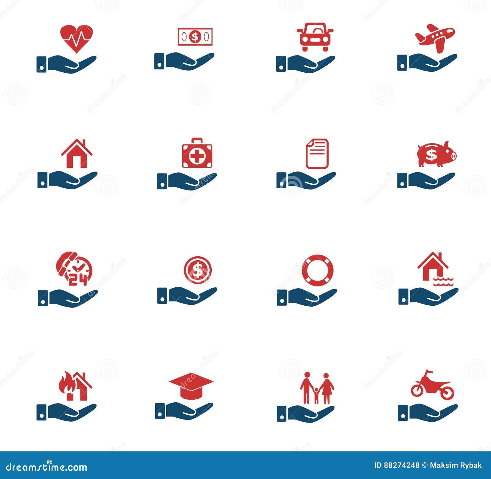 Insurance hand icon set stock vector. Illustration of assistance - 88274248