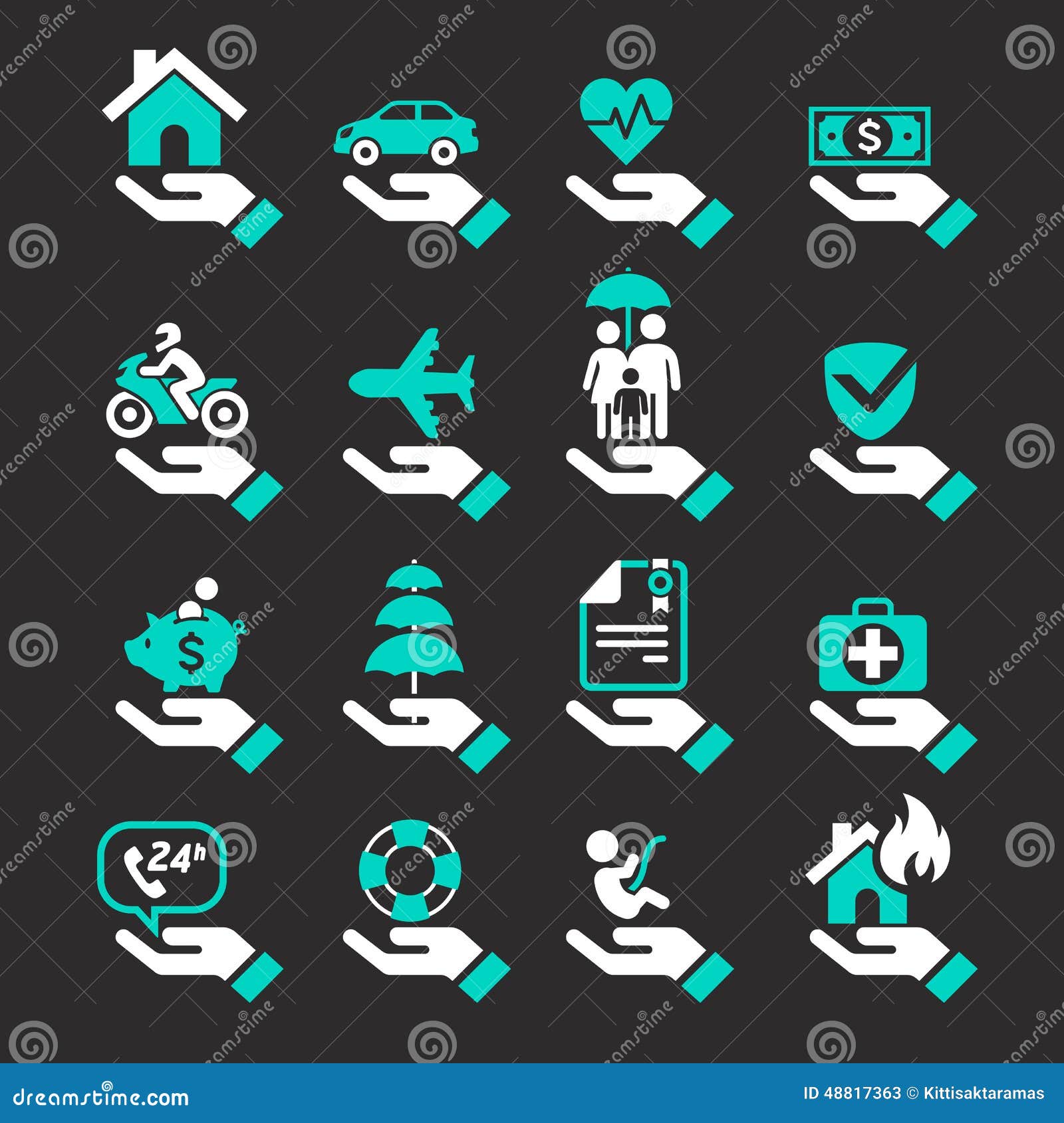 Insurance hand icons set. stock vector. Illustration of design - 48817363