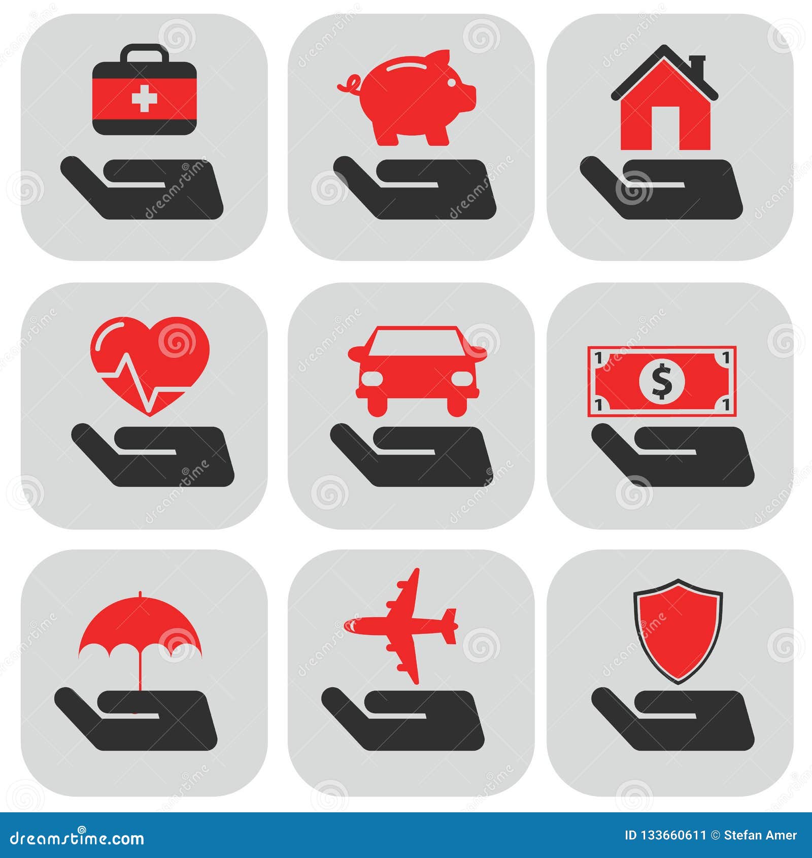 Insurance Hand Icons Set. Vector Illustration Stock Illustration ...