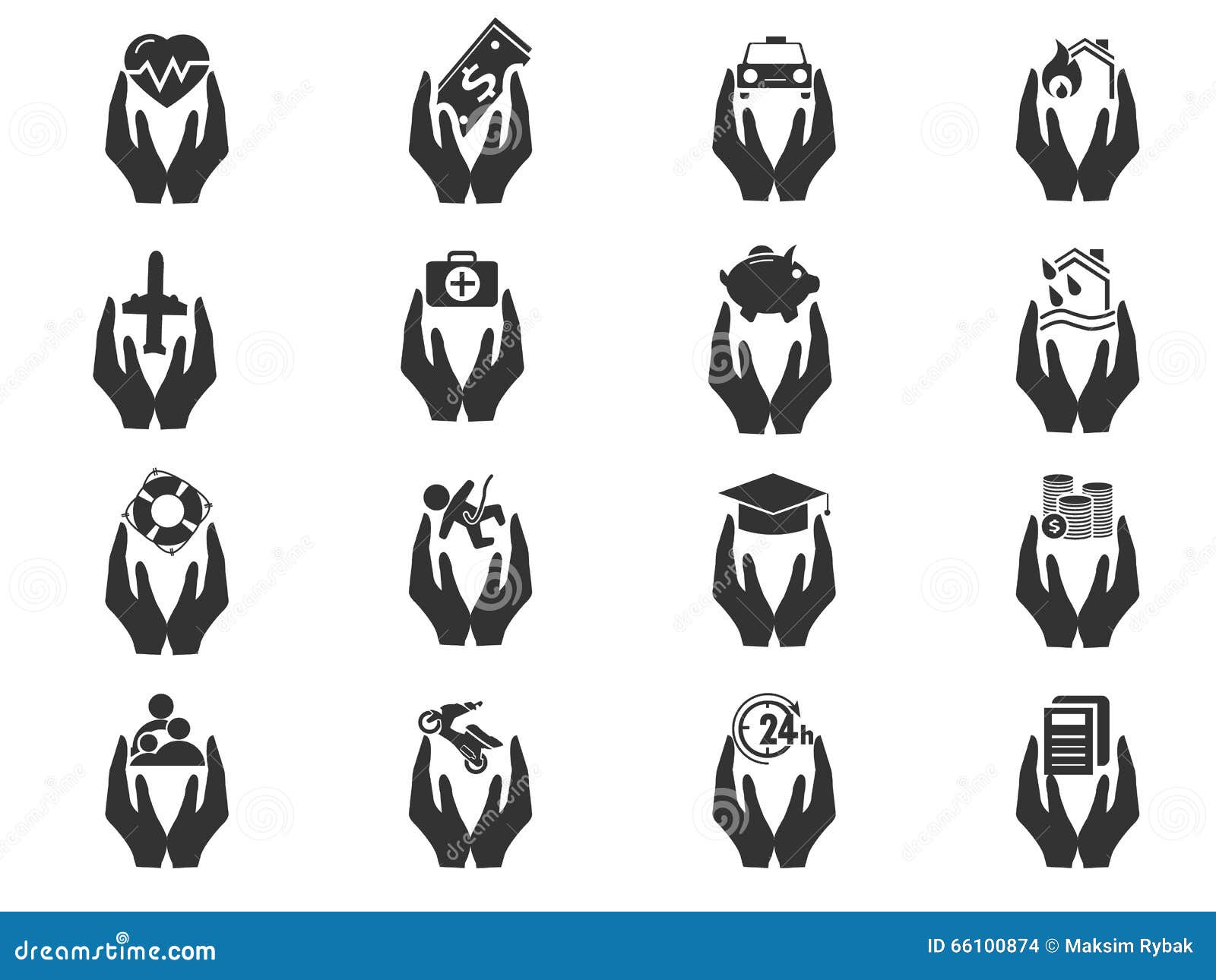 Insurance hands icons stock vector. Illustration of people - 66100874