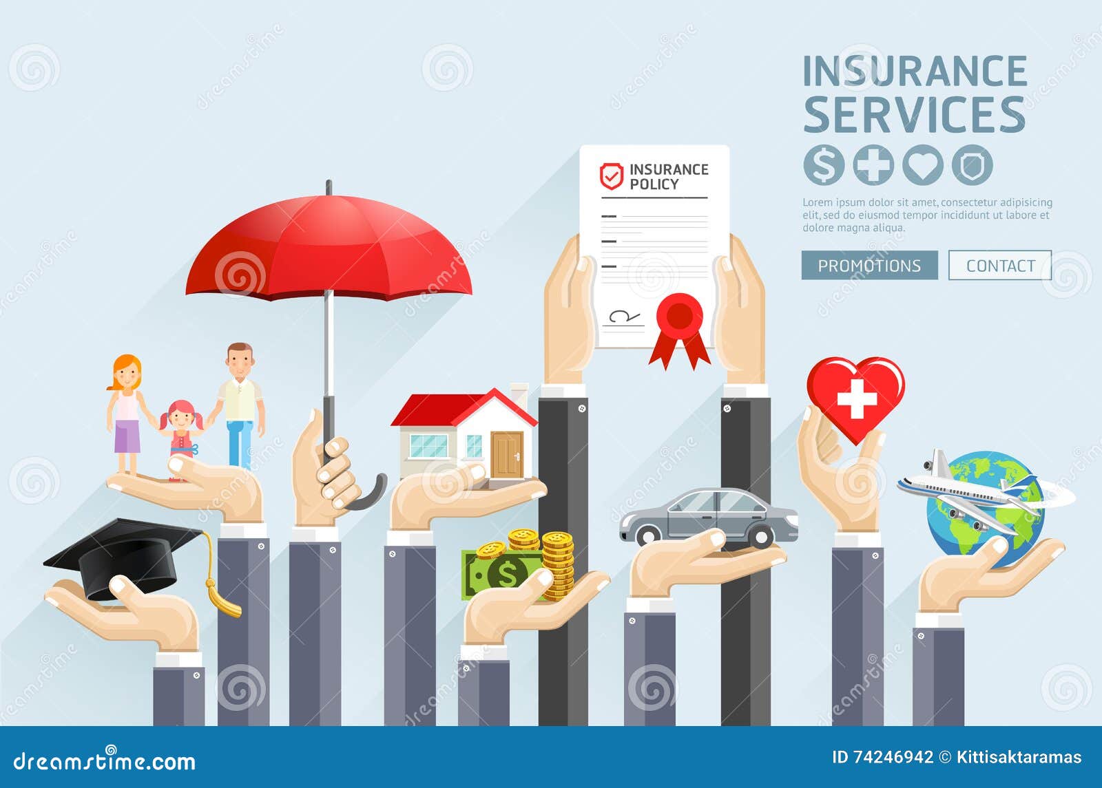 Insurance hands services. stock vector. Illustration of medicine - 74246942