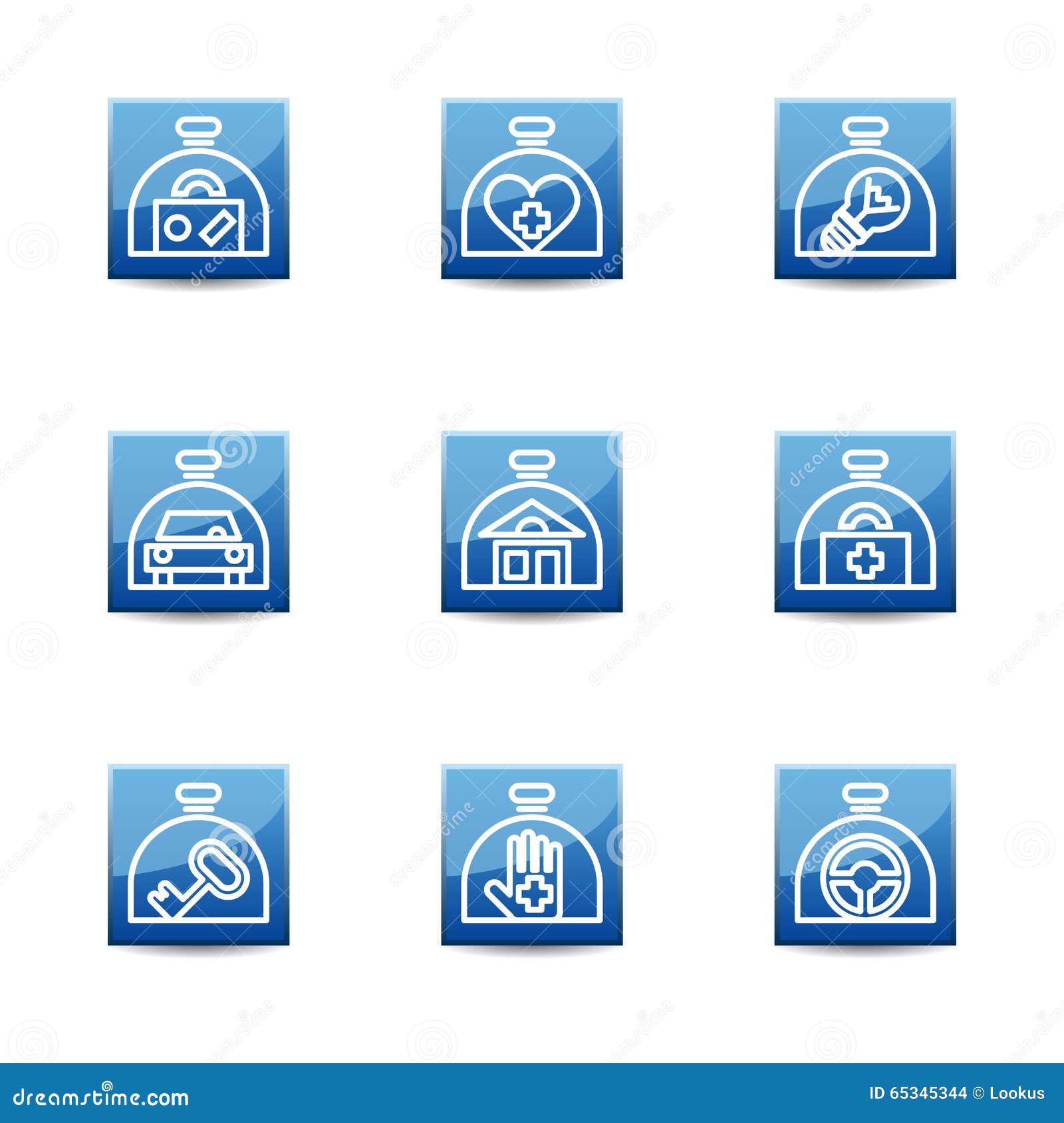 Insurance Icon Set on the Blue Square Buttons. Stock Vector ...