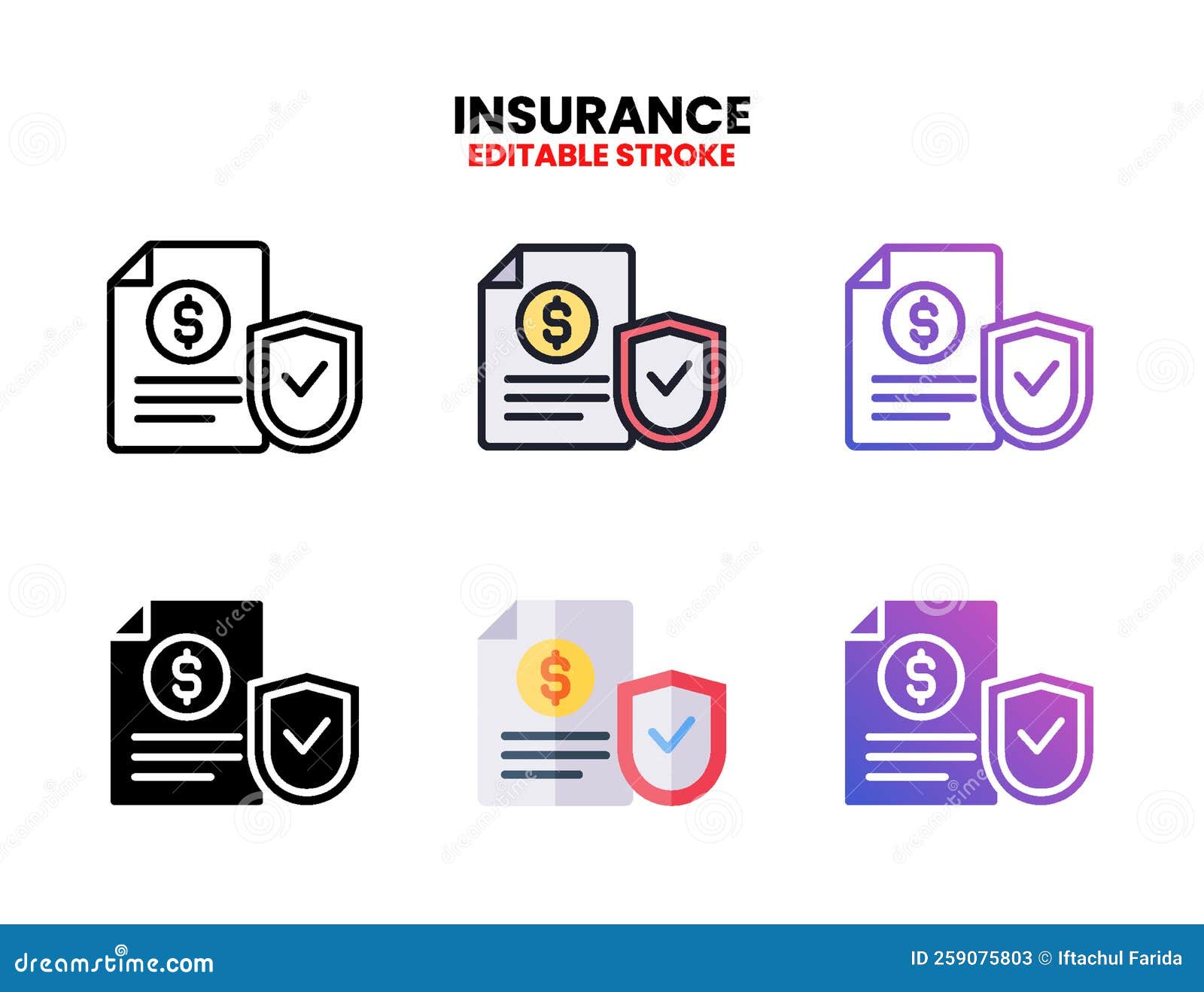 Insurance Icon Set with Different Styles. Stock Vector - Illustration ...